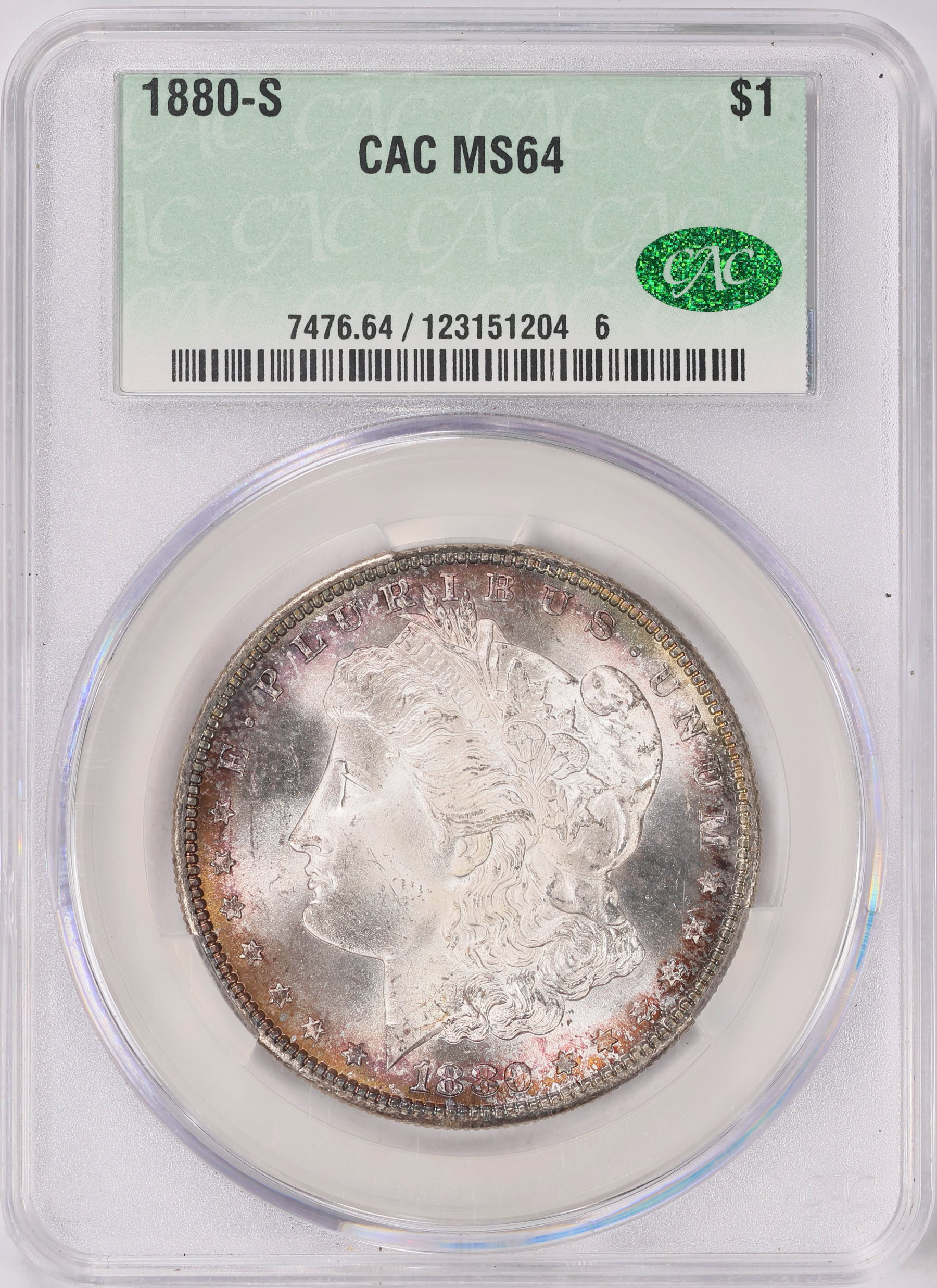 1880-S Morgan Silver Dollar CACG MS-64 (Toned) (Item 1762237) | GreatCollections Coin Auctions
