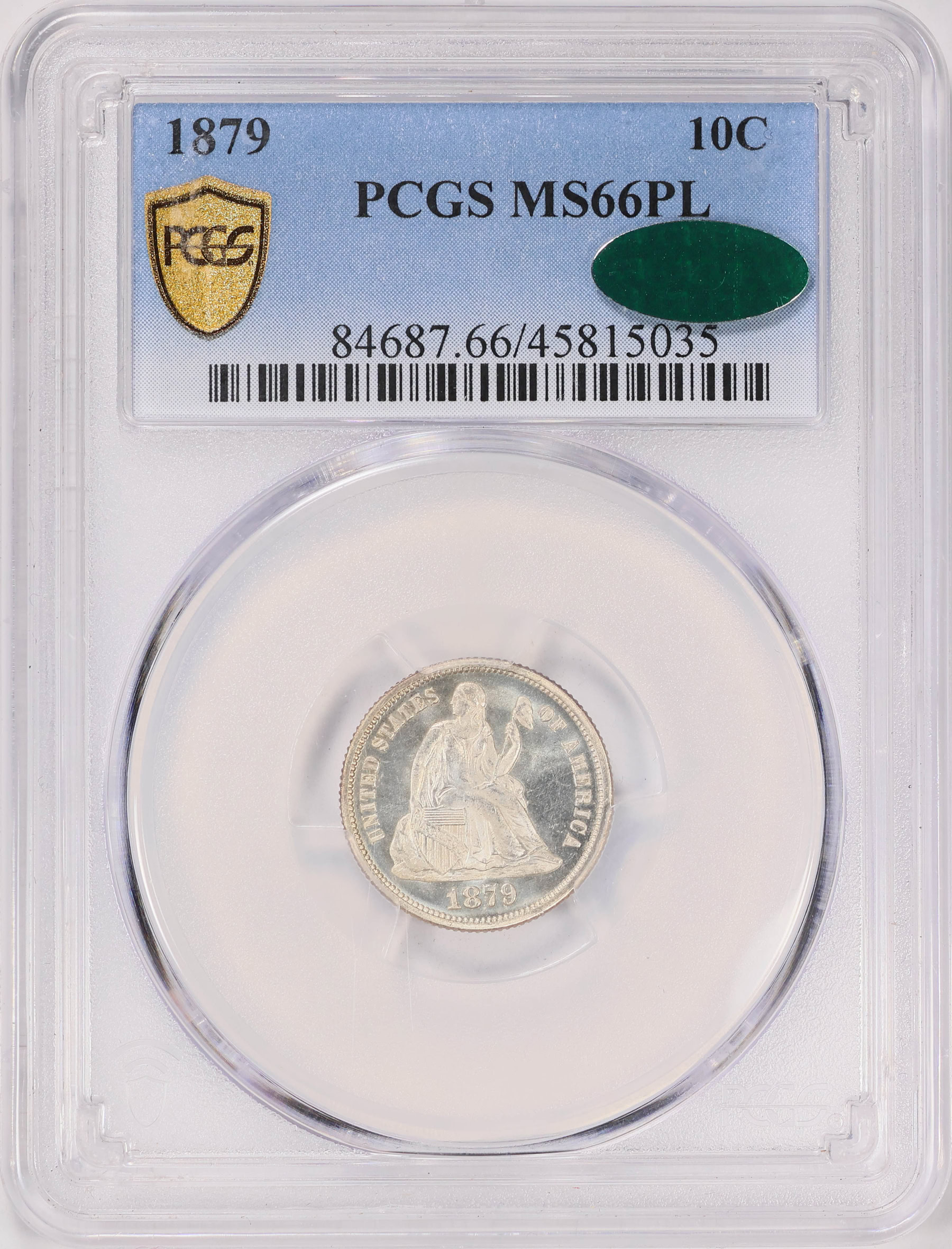 1879 Seated Liberty Dime PCGS MS-66 PL (CAC Green) (Item 1762252) | GreatCollections Coin Auctions