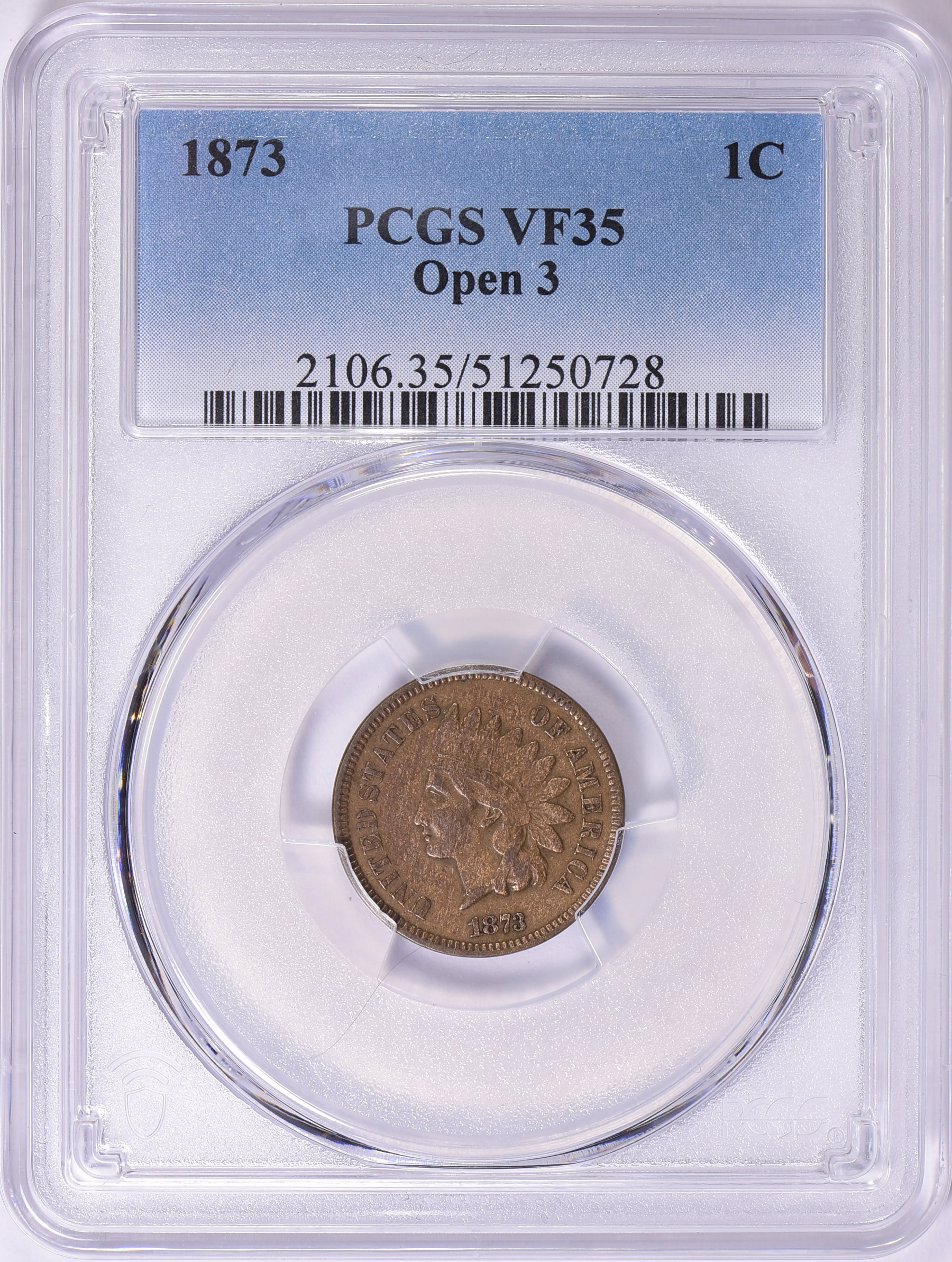 1873 Indian Cent Open 3 PCGS VF-35 BN (Item 1762396) | GreatCollections Coin Auctions