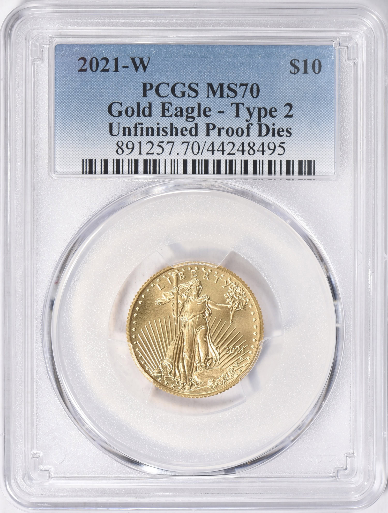 2021-W $10 Quarter-Ounce Gold American Eagle Type 2 Unfinished Proof Dies PCGS MS-70 (Item ...