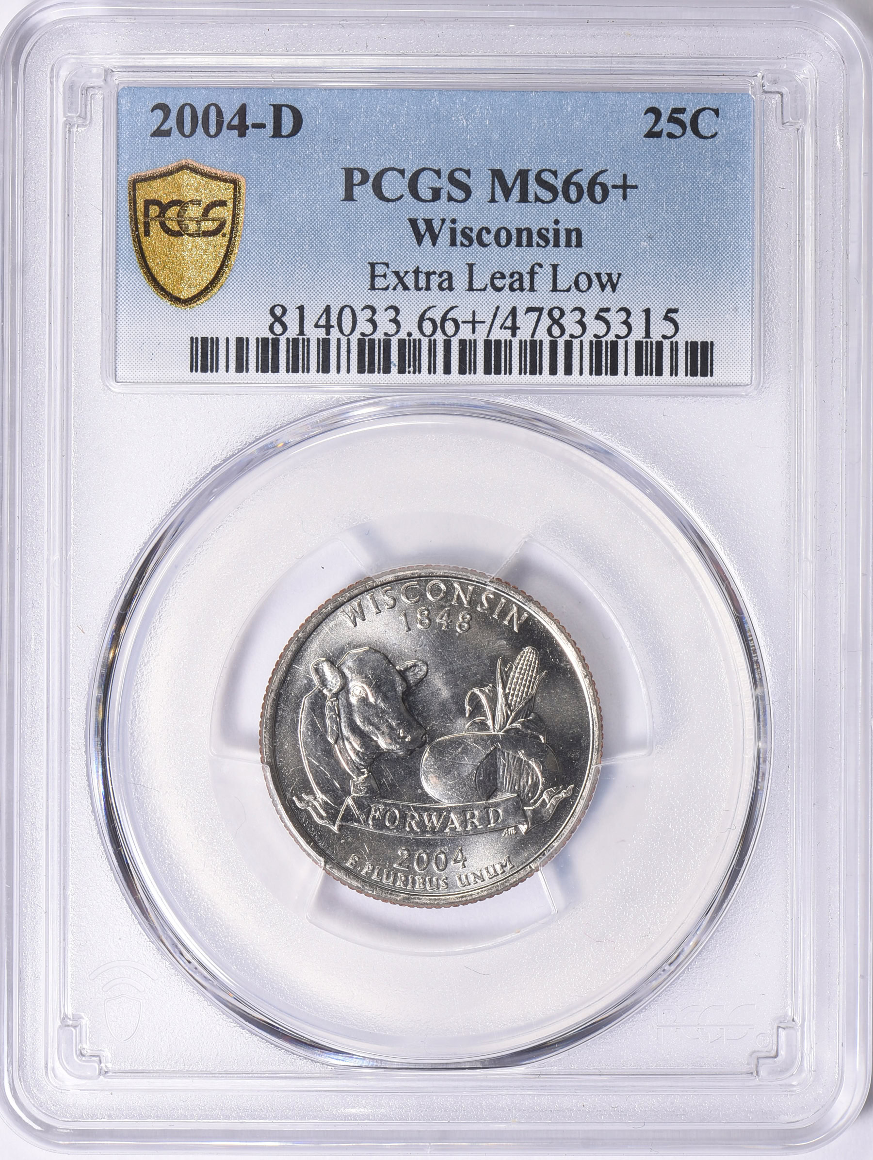 2004-D State Quarter Wisconsin Extra Leaf Low PCGS MS-66+ (Item 1762557 ...