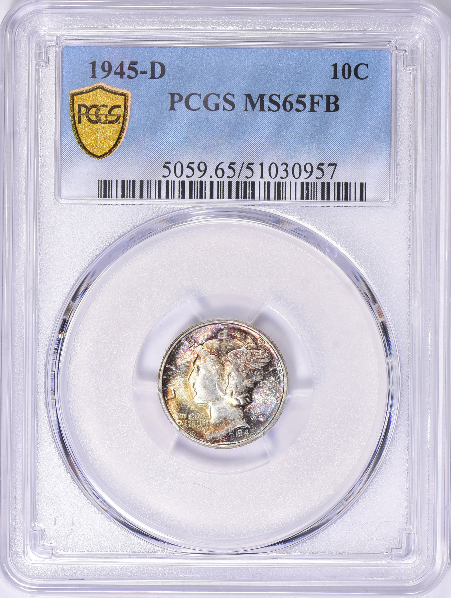1945-D Mercury Dime PCGS MS-65 FB (Toned) (Item 1762584) | GreatCollections Coin Auctions