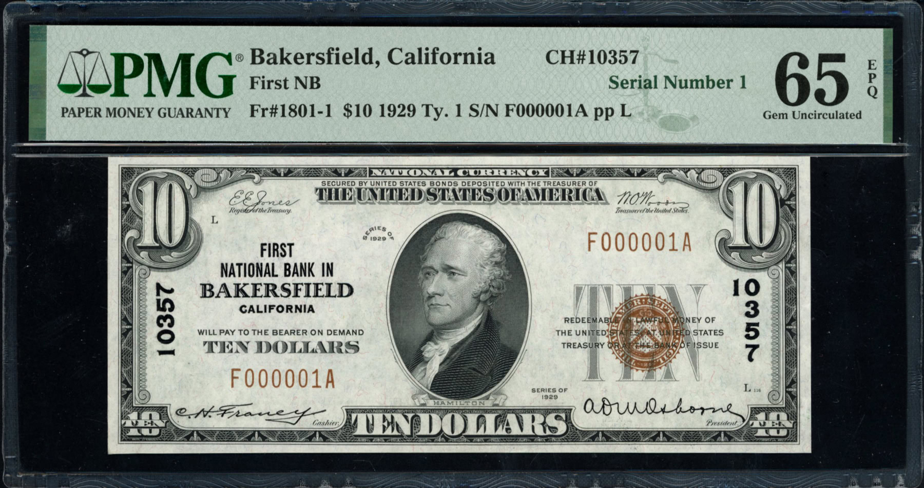 Fr. 1801-1 Bakersfield, California 1929 Type 1 First National Bank $10 ...