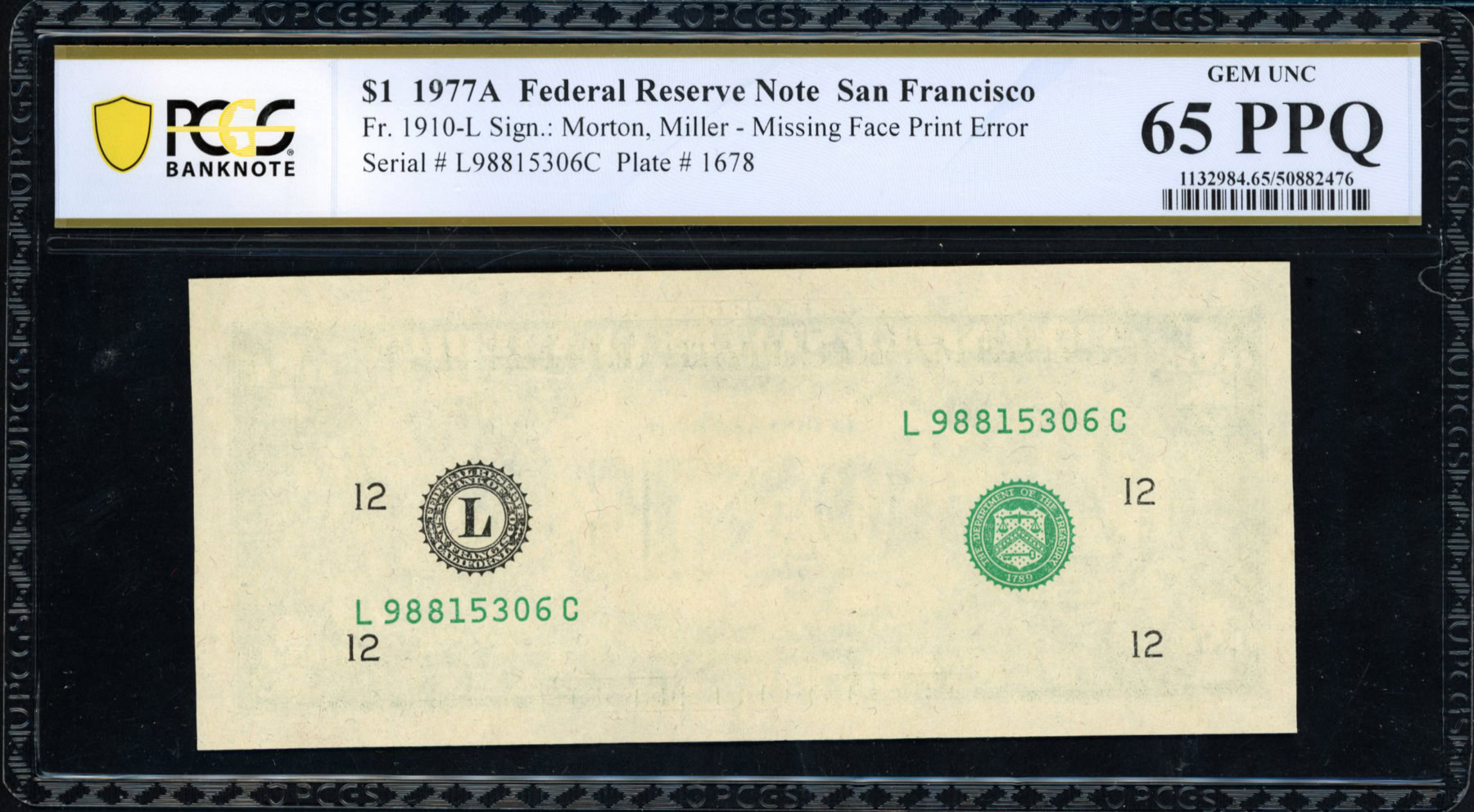 Fr. 1910-L (LC Block) 1977A $1 San Francisco Federal Reserve Error Note ...