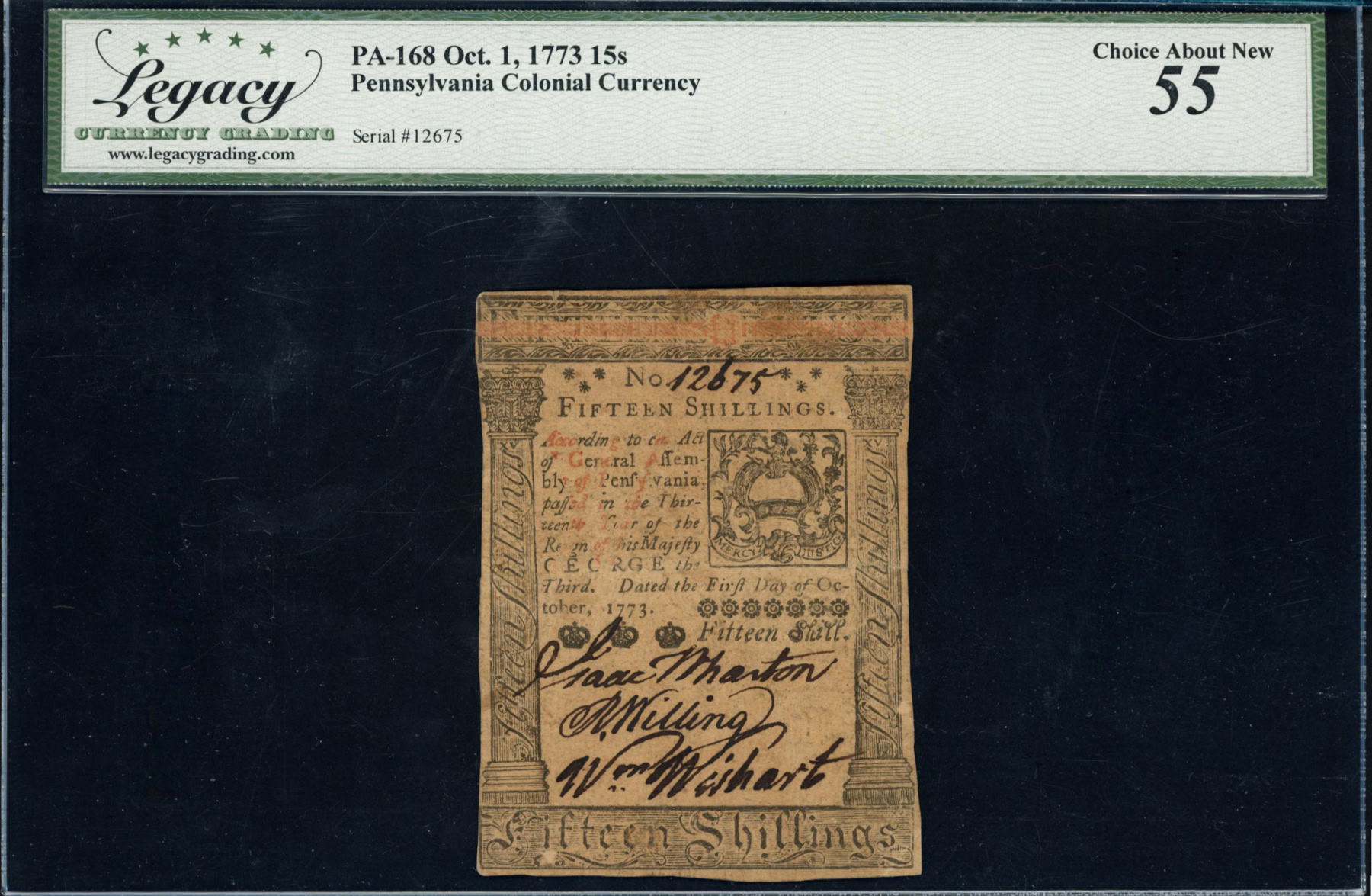 Fr. PA-168 Oct. 1, 1773 15 Shillings Pennsylvania Colonial Note Legacy ...