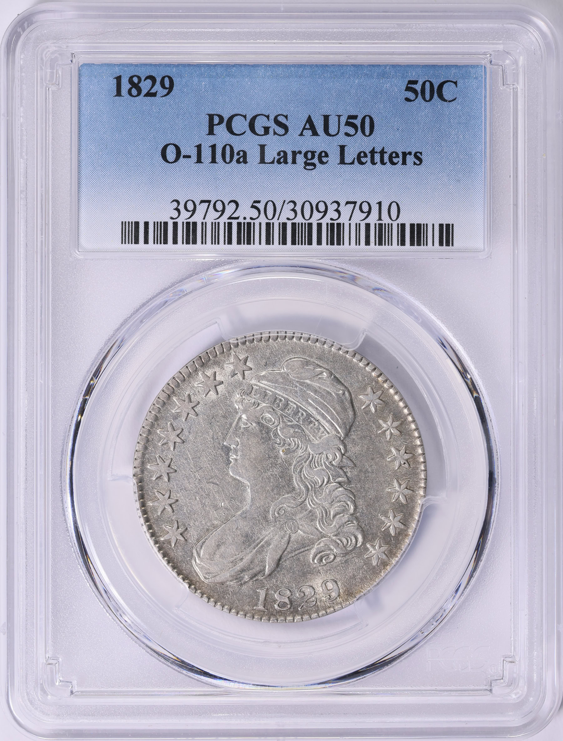 1829 Capped Bust Half Dollar Large Letters Overton 110a PCGS AU-50 ...