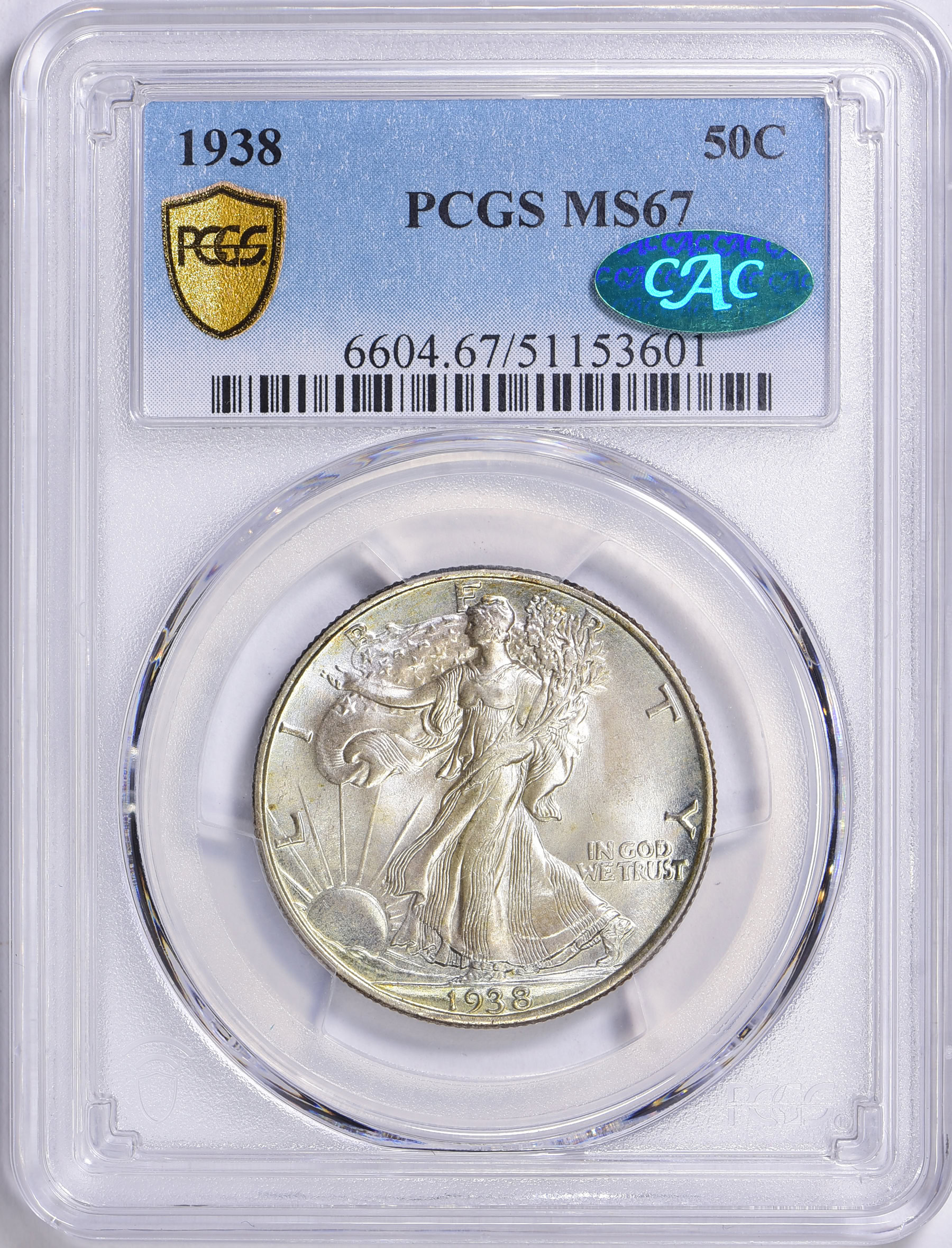 1938 Walking Liberty Half Dollar PCGS MS-67 (CAC Green) (Item 1763182) | GreatCollections Coin ...