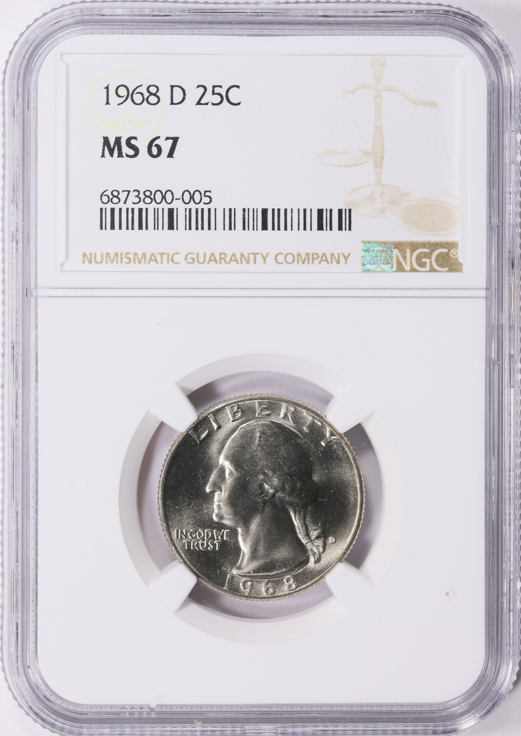 1968-D Washington Quarter NGC MS-67 (Item 1763192) | GreatCollections ...