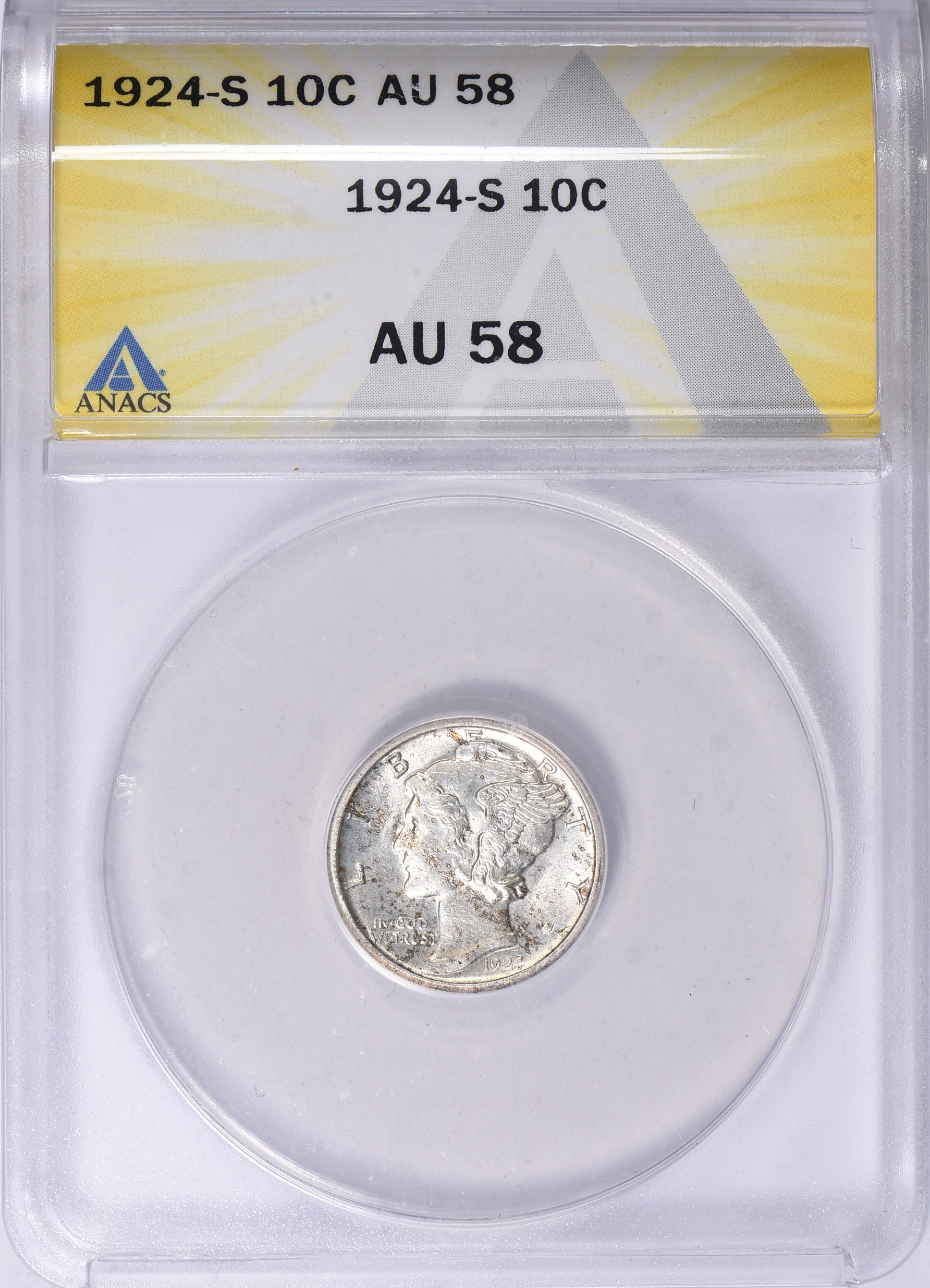 1924-S Mercury Dime ANACS AU-58 (Item 1763203) | GreatCollections Coin Auctions