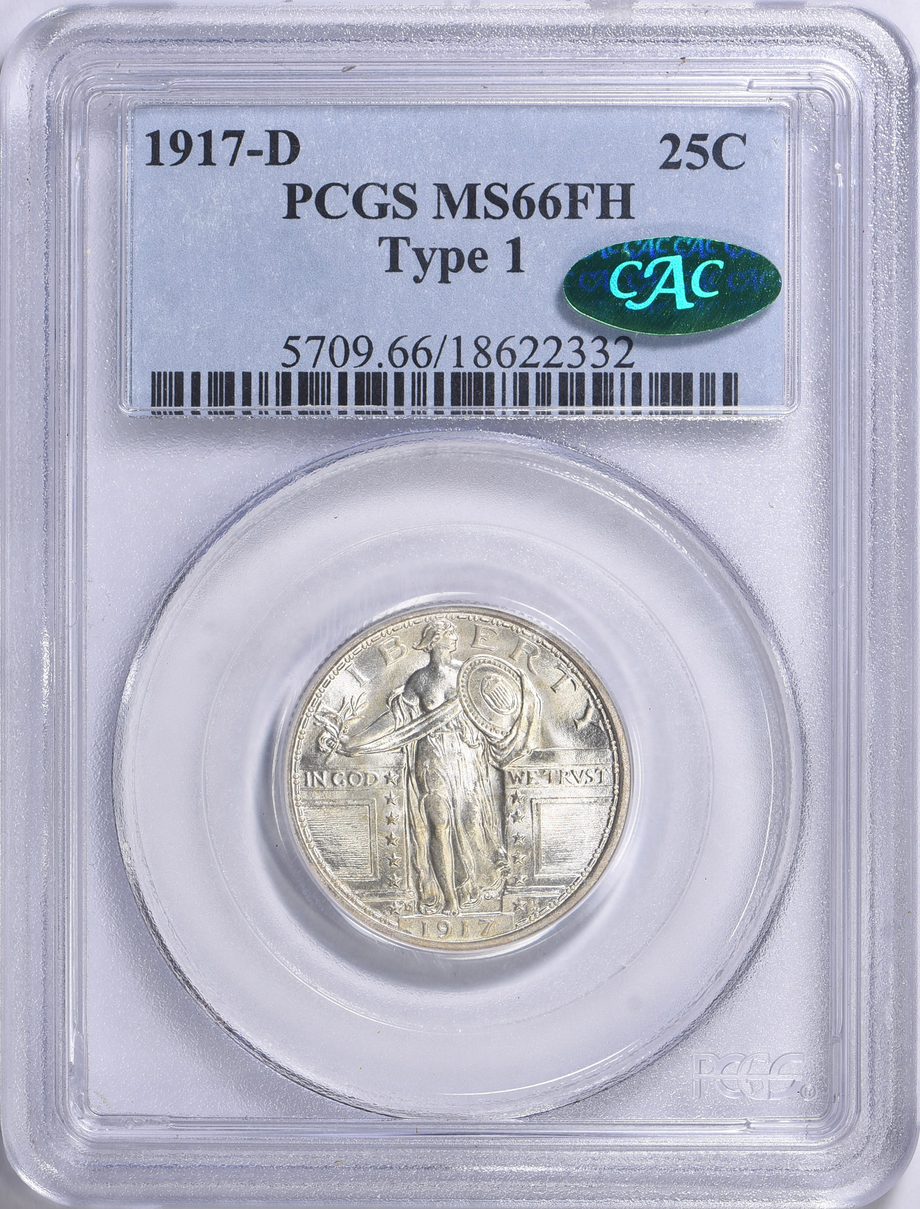 1917-D Standing Liberty Quarter Type 1 PCGS MS-66 FH (CAC Green) (Item 1763237 ...