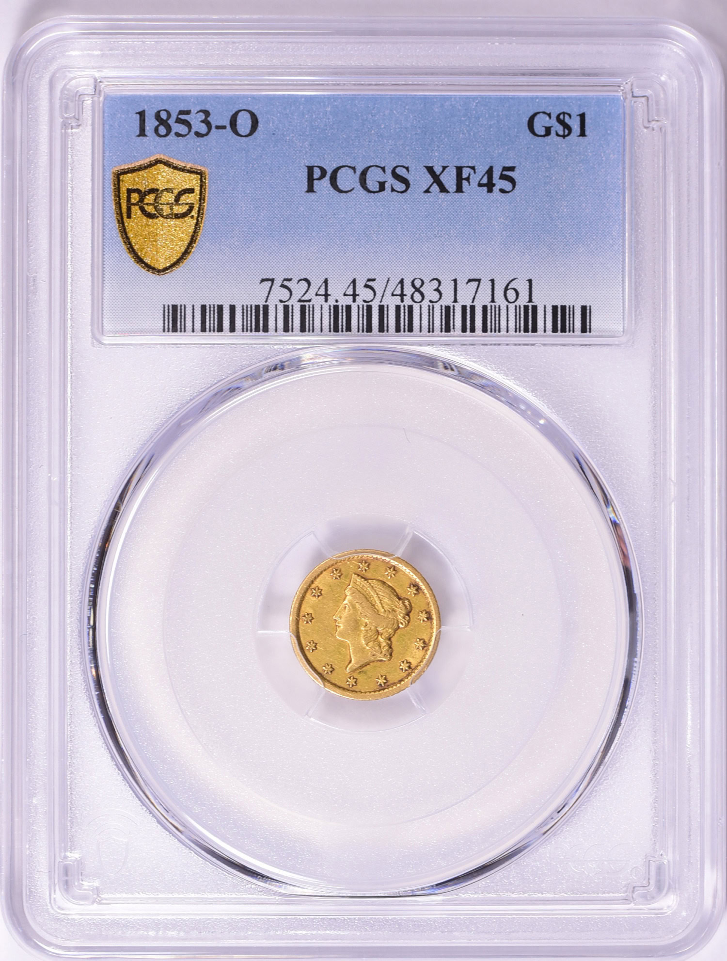 1853-O Liberty Gold Dollar PCGS XF-45 (Item 1763243) | GreatCollections ...