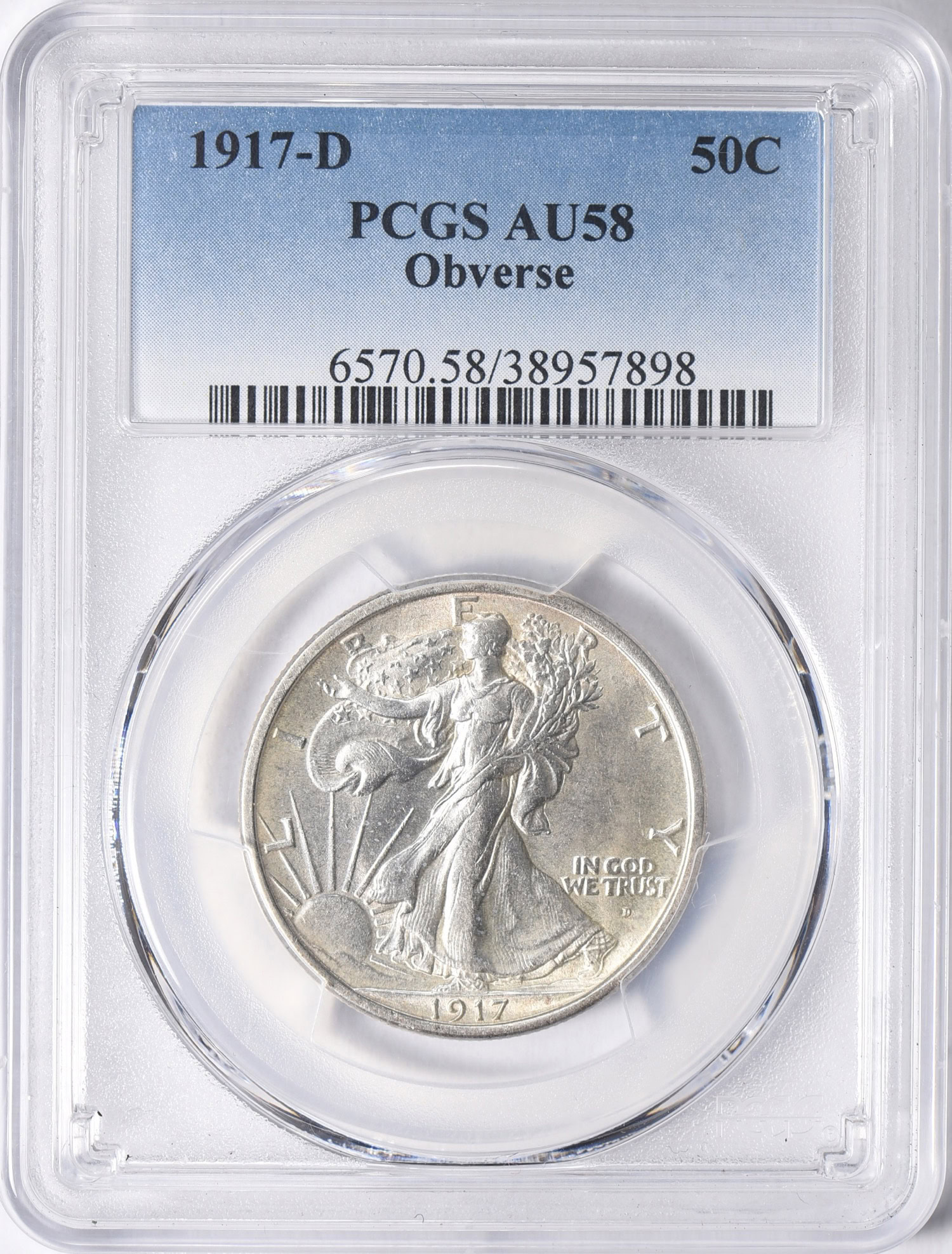 1917-D Walking Liberty Half Dollar Obverse Mintmark PCGS AU-58 (Item 1763265) | GreatCollections ...