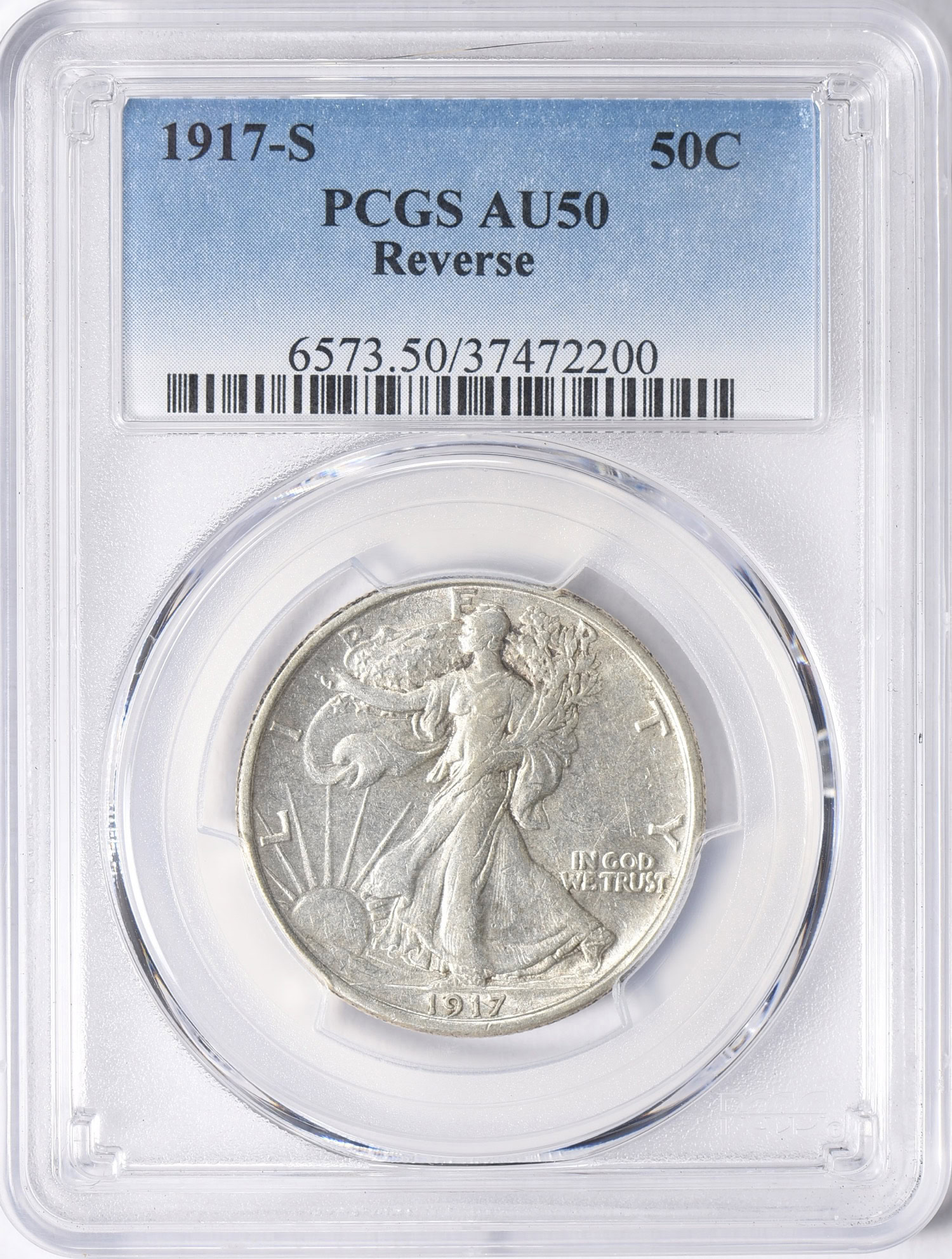 1917-S Walking Liberty Half Dollar Reverse Mintmark PCGS AU-50 (Item 1763266) | GreatCollections ...