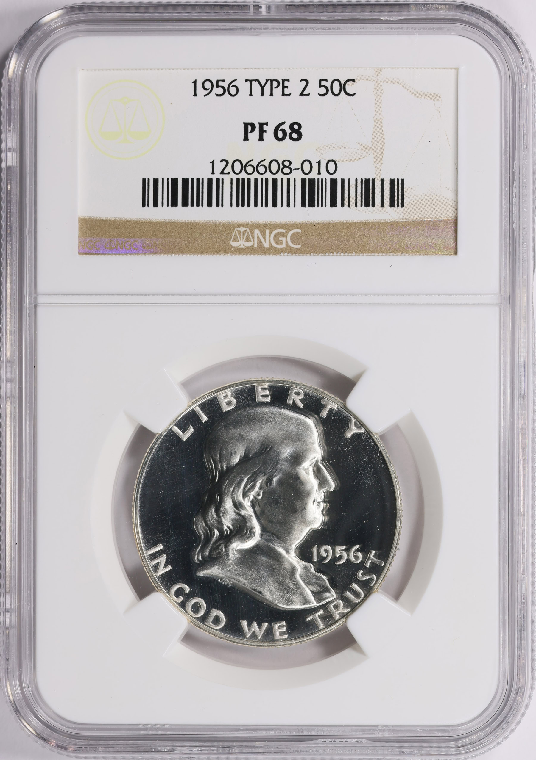 1956 Franklin Half Dollar Type 2 NGC Proof-68 (Item 1763289) | GreatCollections Coin Auctions