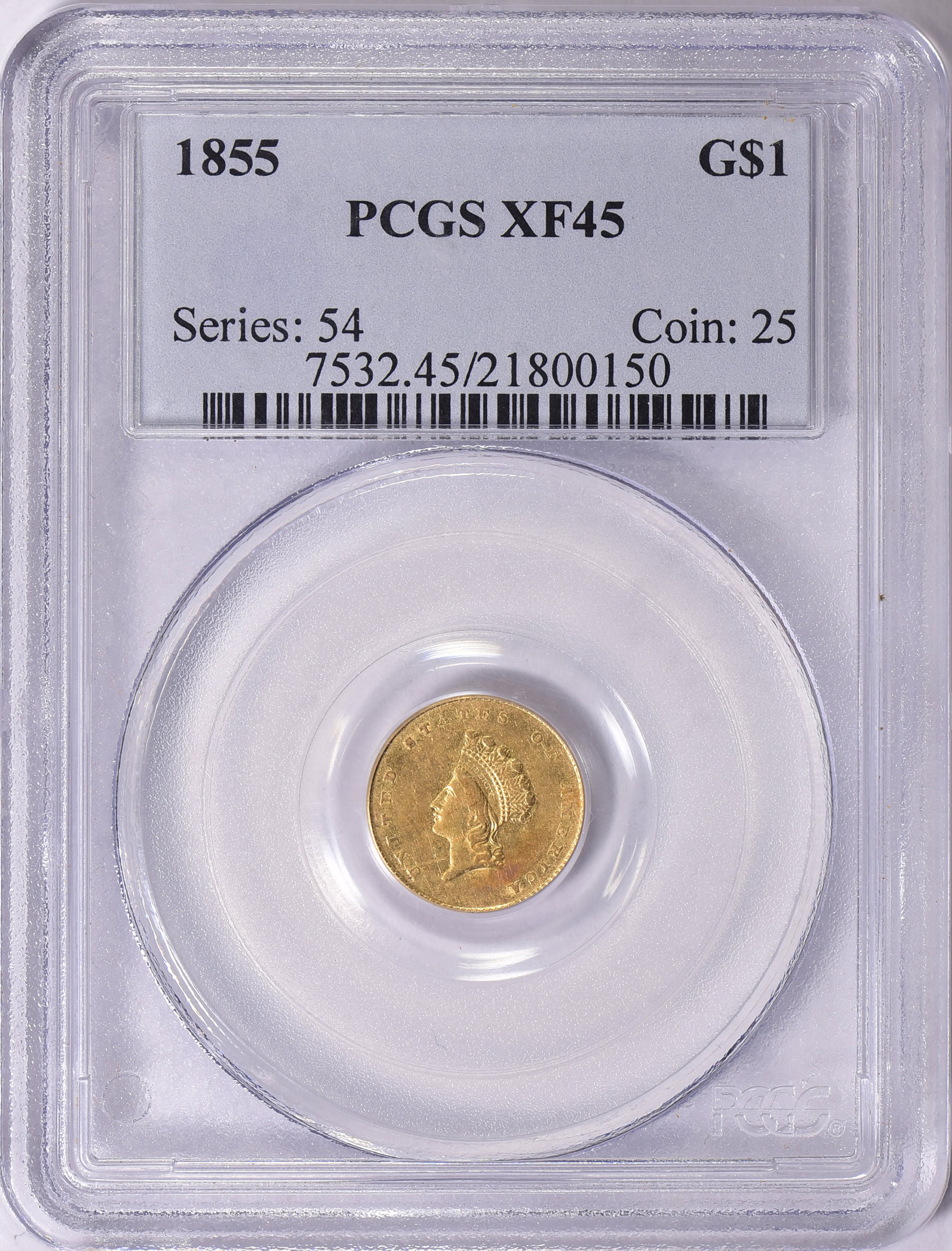 1855 Indian Princess Gold Dollar PCGS XF-45 (Item 1763442) | GreatCollections Coin Auctions