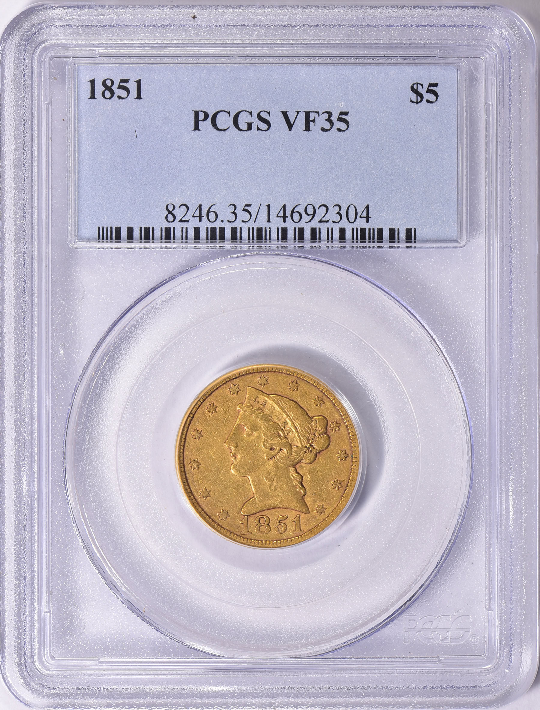 1851 Liberty Gold Half Eagle PCGS VF-35 (Item 1763447) | GreatCollections Coin Auctions