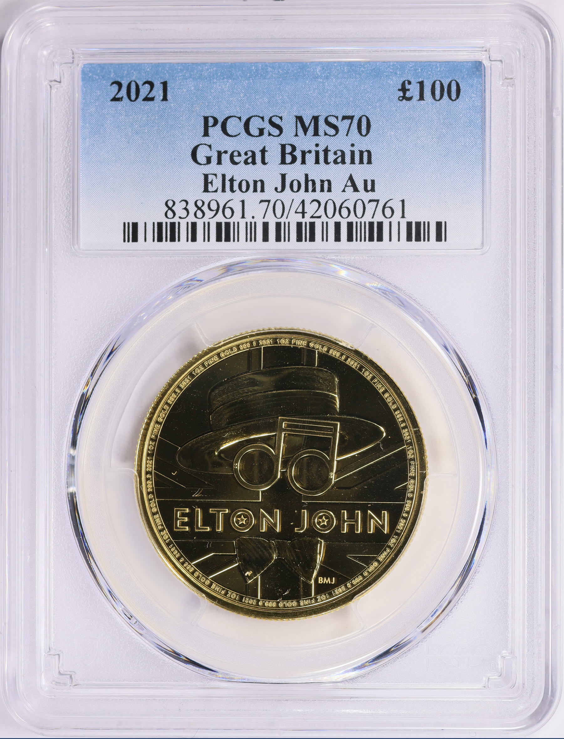 Great Britain 2021 Gold £100 British Music Legends - Elton John PCGS MS ...
