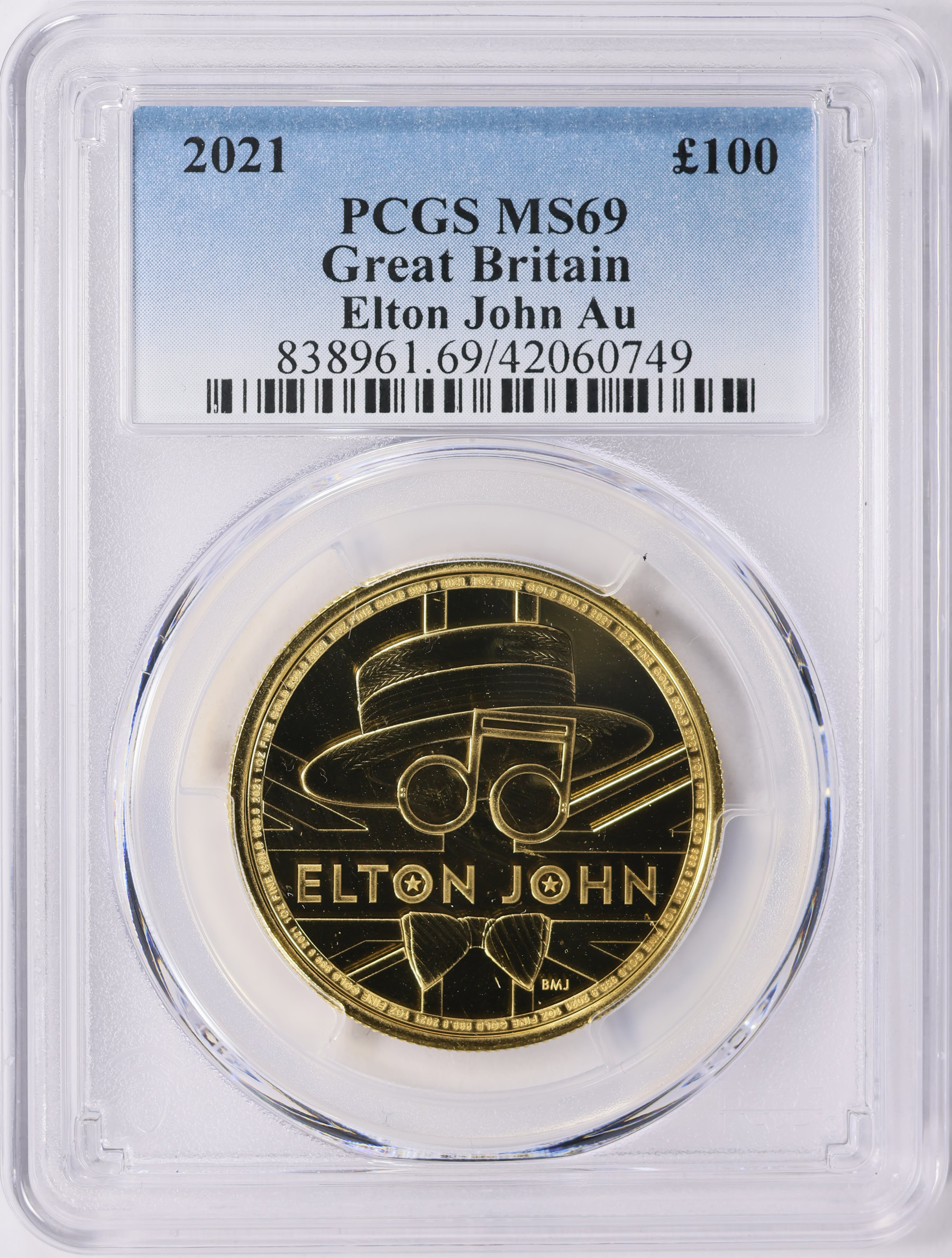 Great Britain 2021 Gold £100 British Music Legends - Elton John PCGS MS ...