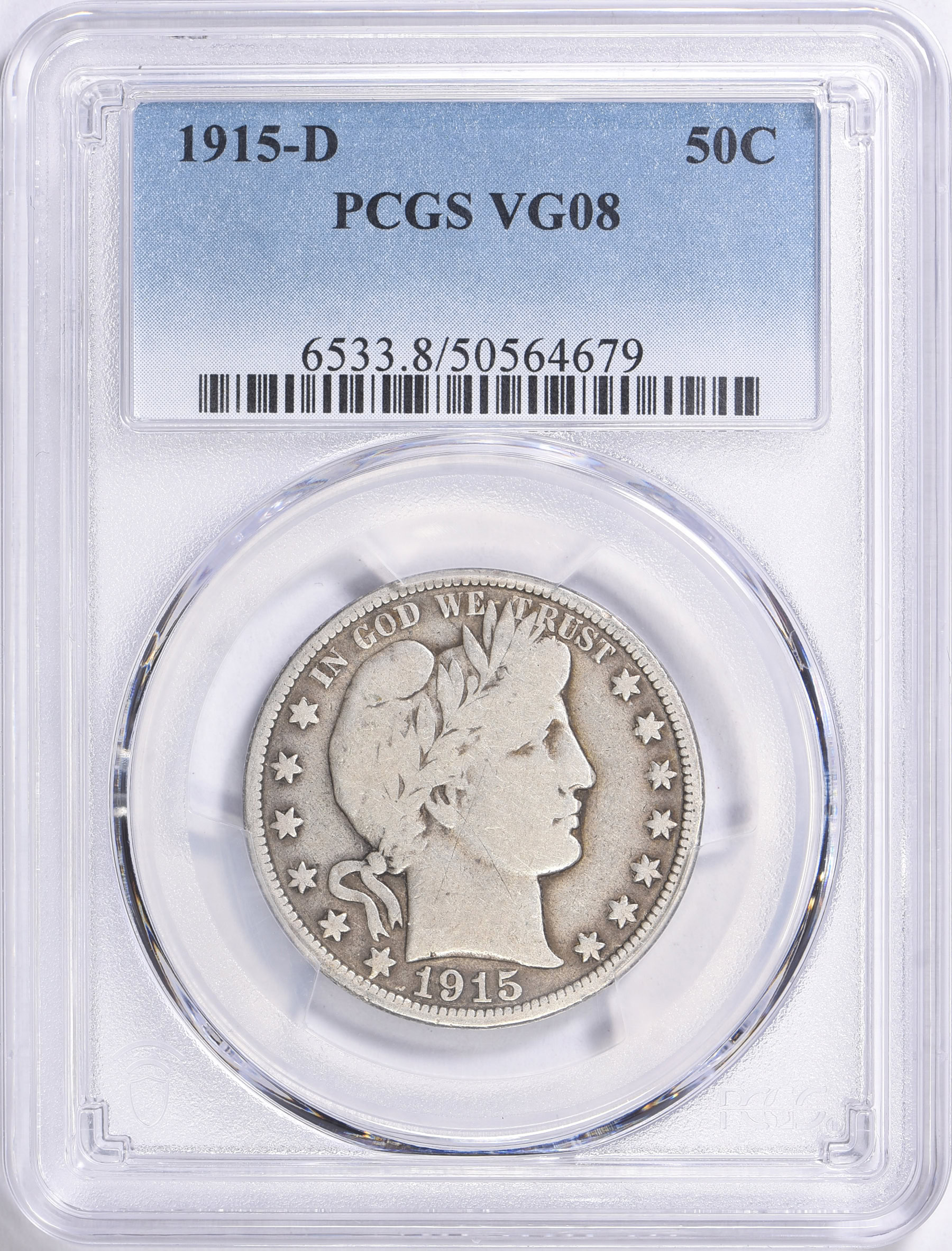 1915-D Barber Half Dollar PCGS VG-08 (Item 1763545) | GreatCollections Coin Auctions