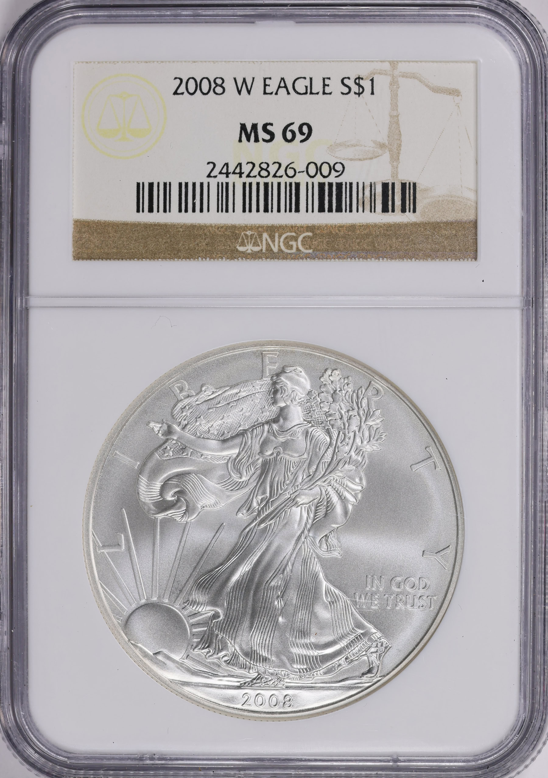 2008-W $1 Silver Eagle Burnished NGC MS-69 (Item 1763660) | GreatCollections Coin Auctions