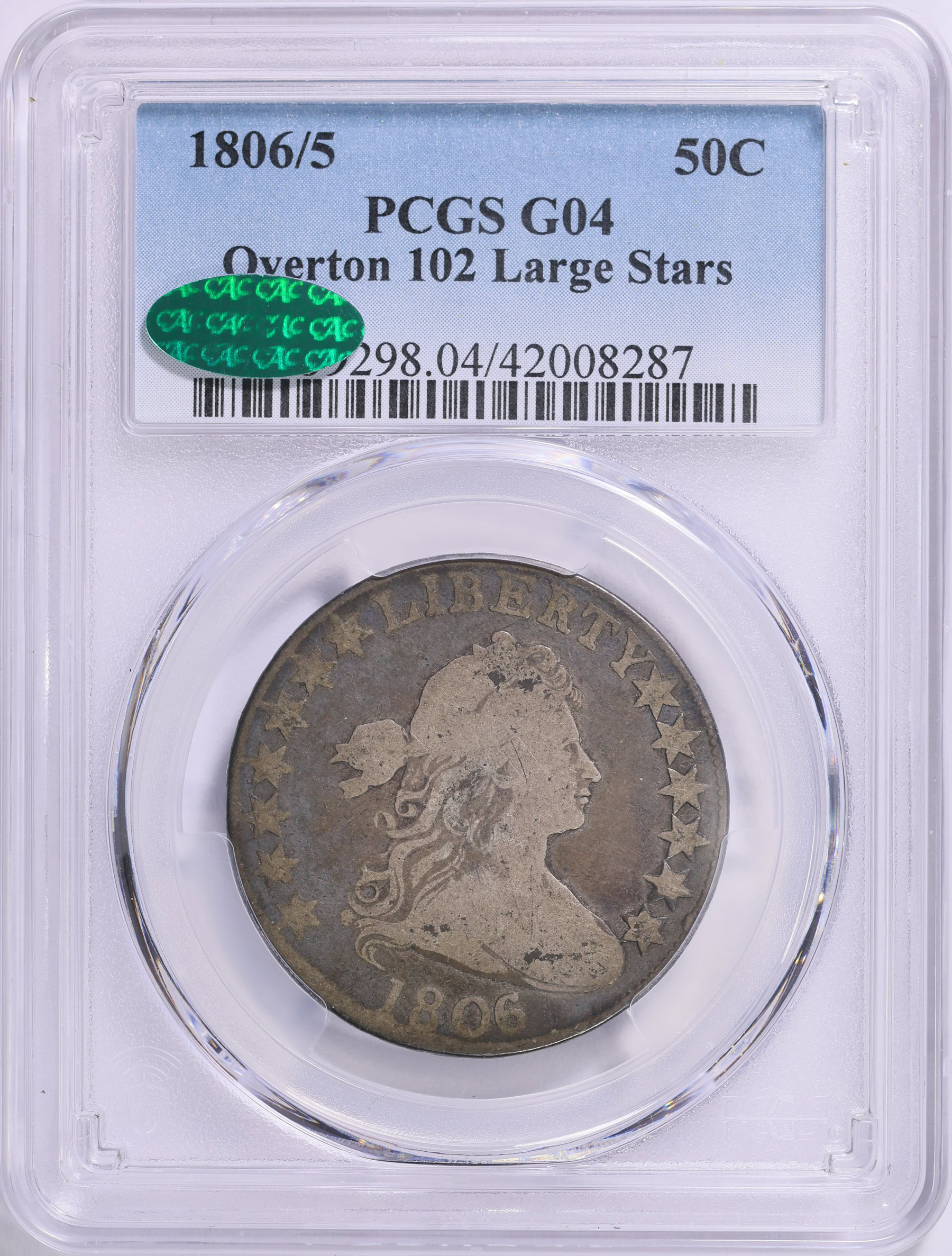 1806/5 Draped Bust Half Dollar Large Stars Overton 102 PCGS G-04 (CAC Green) (Item 1763841 ...