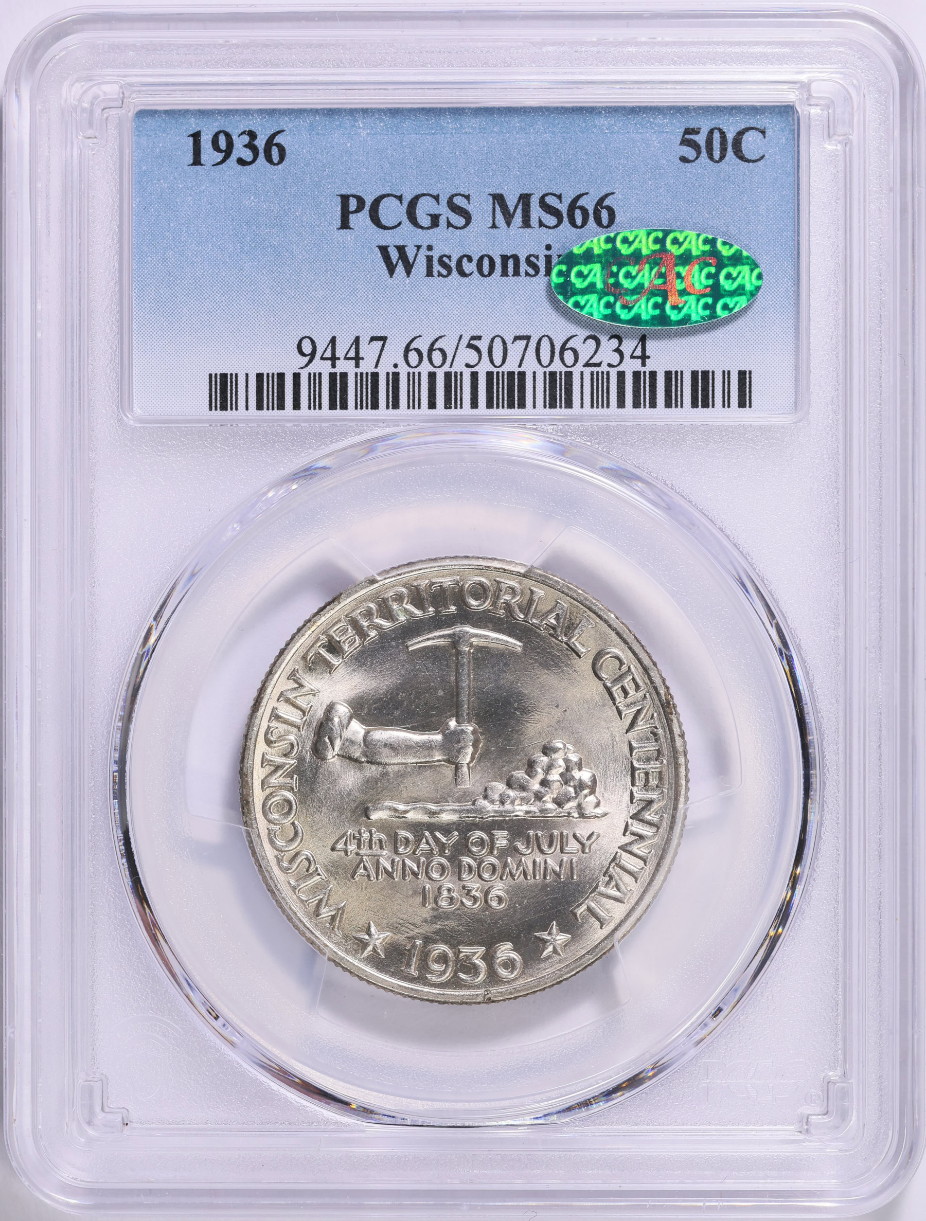 1936 Wisconsin Territorial Centennial Half Dollar PCGS MS-66 (CAC Green ...