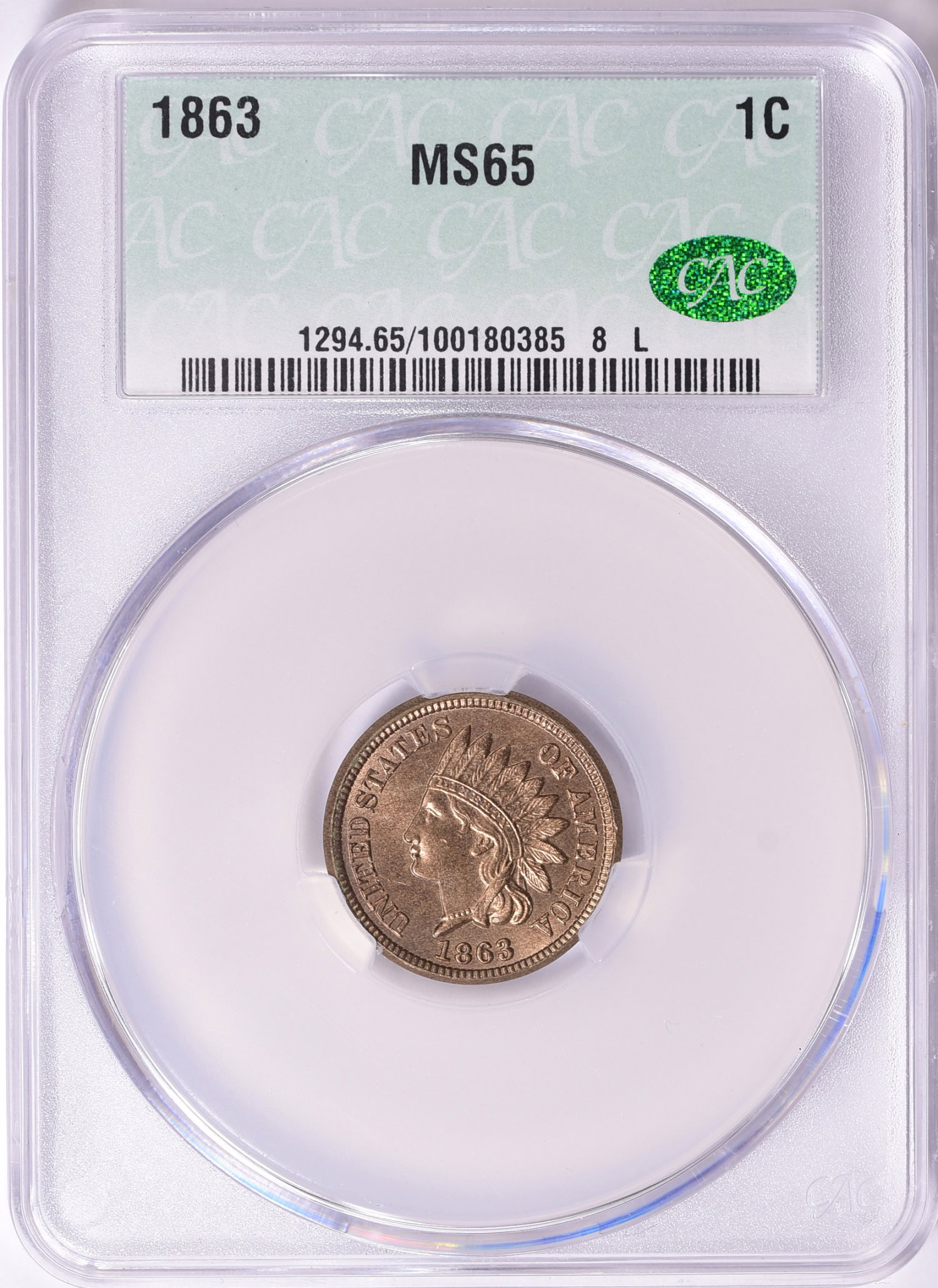 1863 Indian Cent CACG MS-65 (Item 1764037) | GreatCollections Coin Auctions