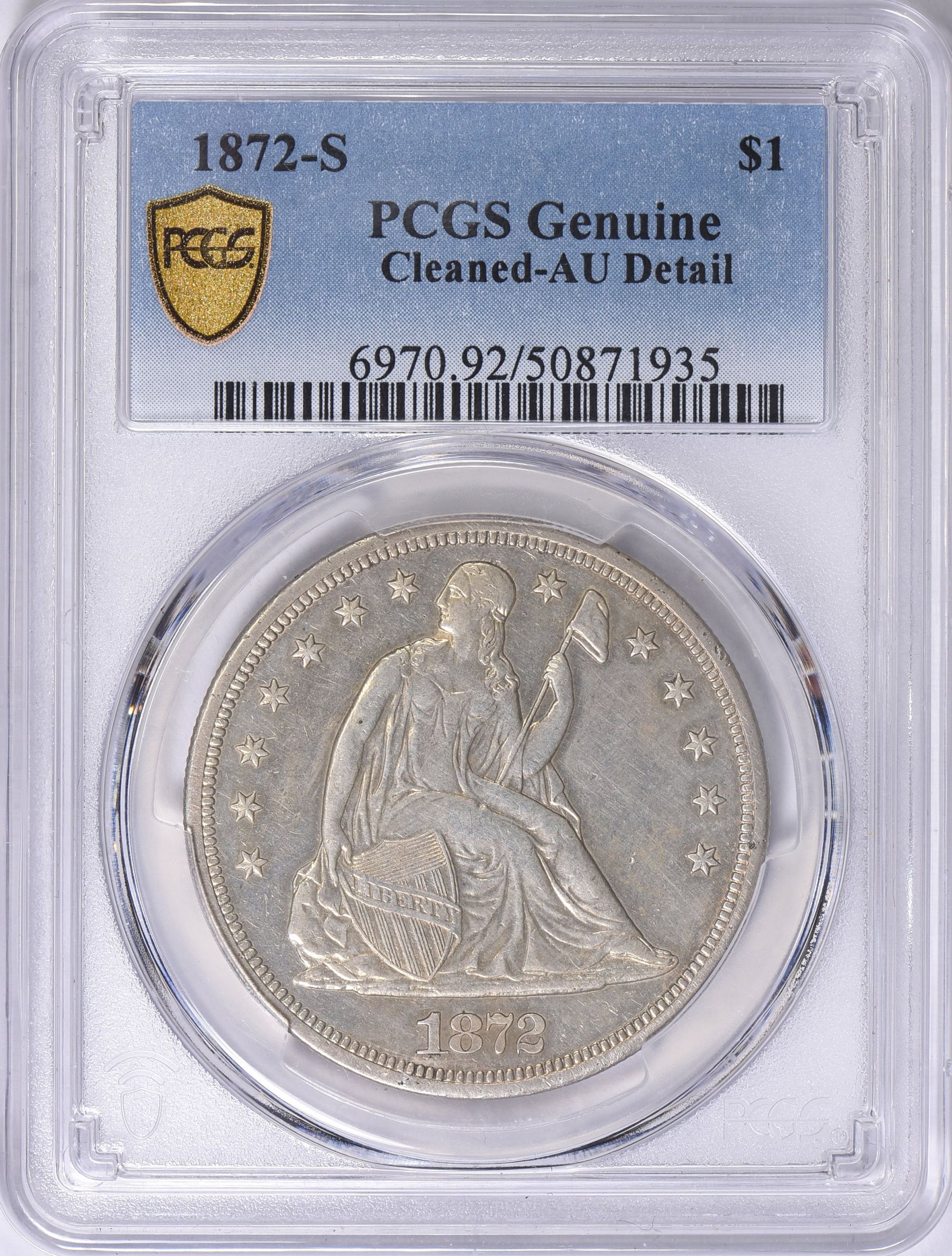 1872-S Seated Liberty Silver Dollar PCGS Genuine AU Details (Item 1764141) | GreatCollections ...