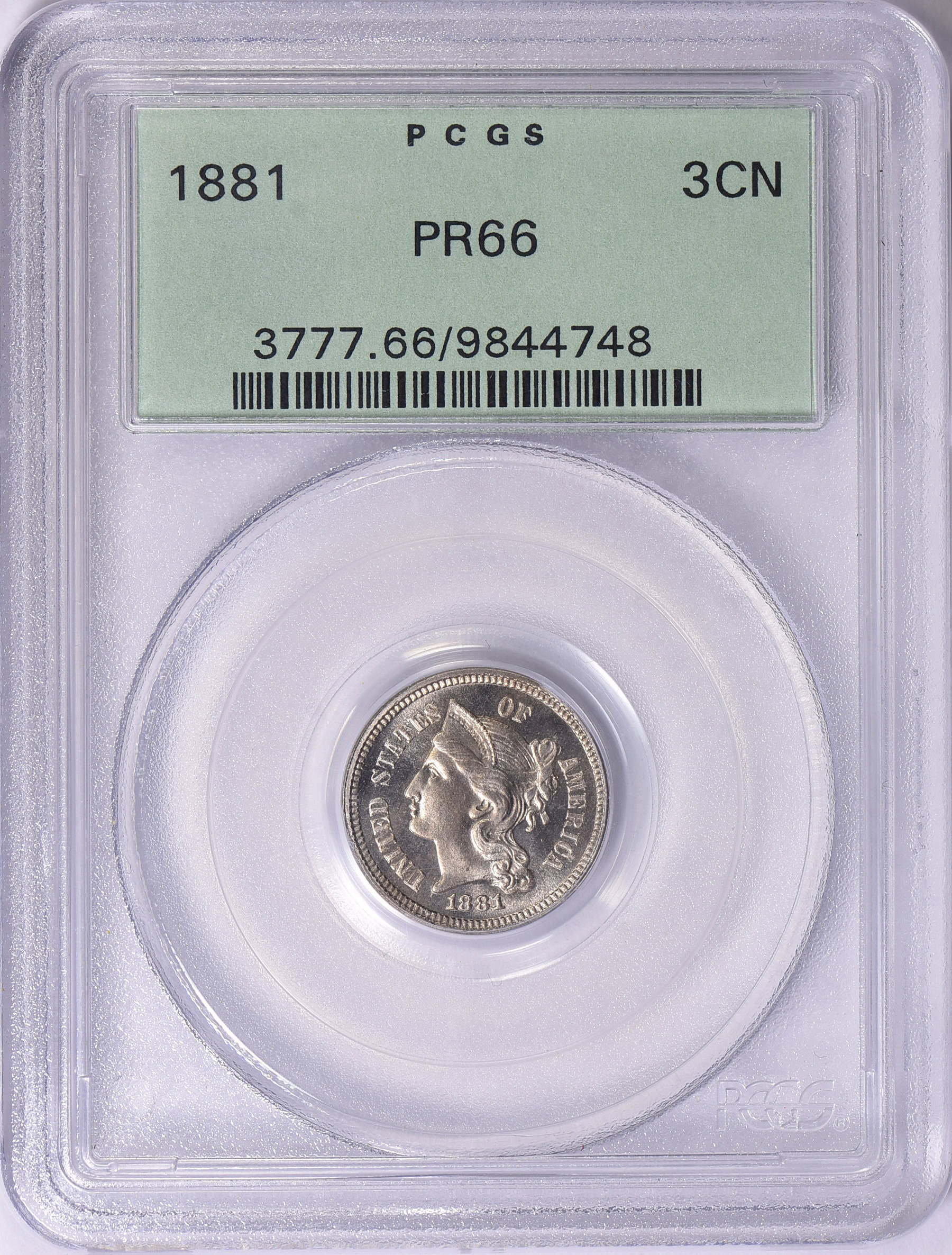 1881 Nickel Three-Cent Piece PCGS Proof-66 OGH (Item 1764193) | GreatCollections Coin Auctions