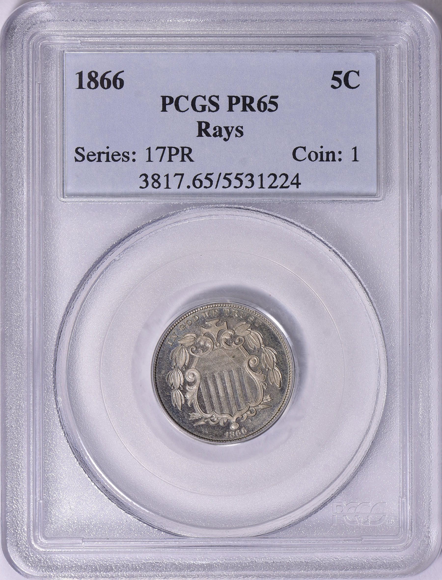 1866 Shield Nickel Rays PCGS Proof-65 (Item 1764194) | GreatCollections Coin Auctions