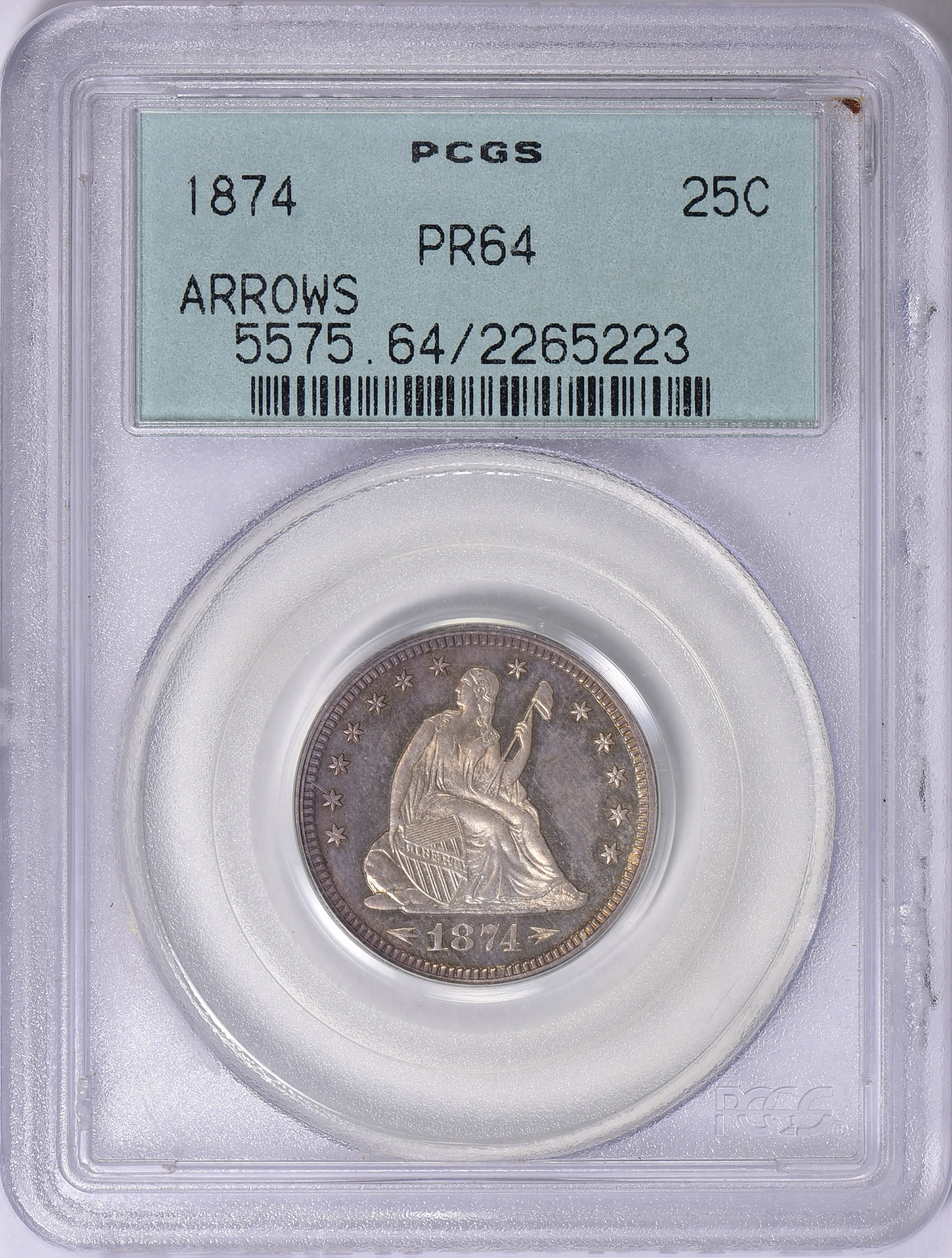 1874 Seated Liberty Quarter Arrows PCGS Proof-64 OGH (Item 1764202) | GreatCollections Coin Auctions