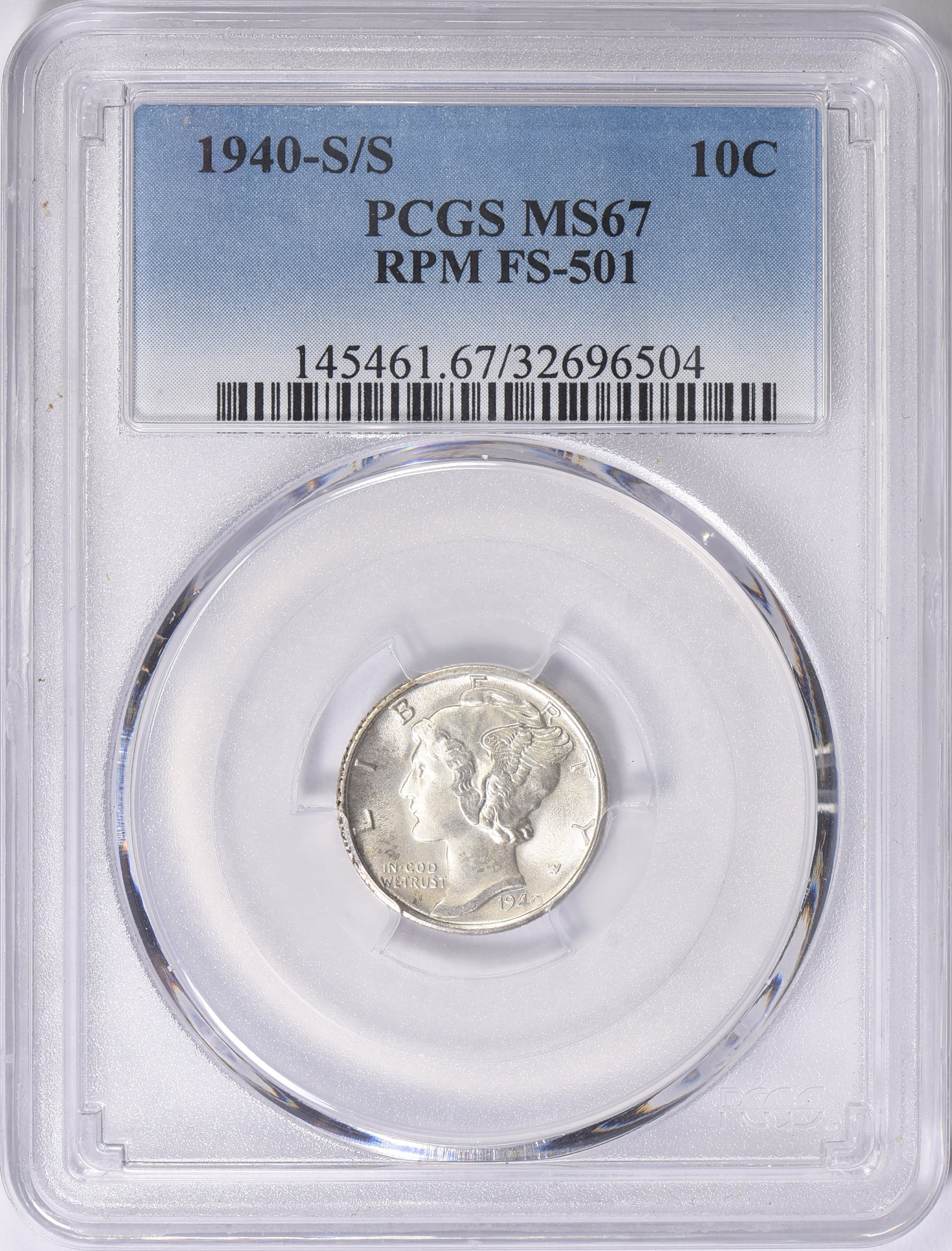 1940-S/S Mercury Dime Repunched Mintmark FS-501 PCGS MS-67 (Item 1764245) | GreatCollections ...
