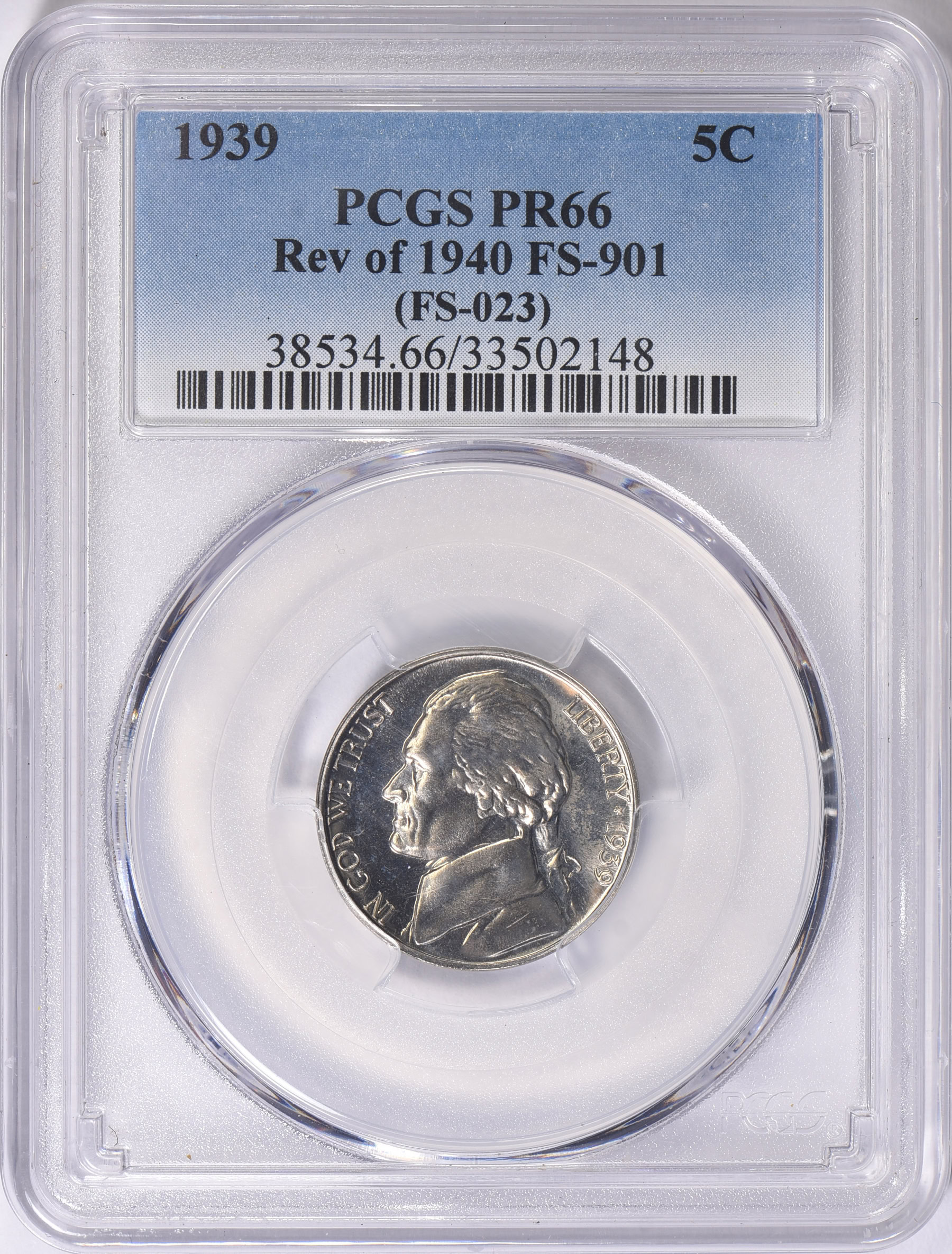 1939 Jefferson Nickel Reverse of 1940 FS-901 (FS-023) PCGS Proof-66 (Item 1764246 ...