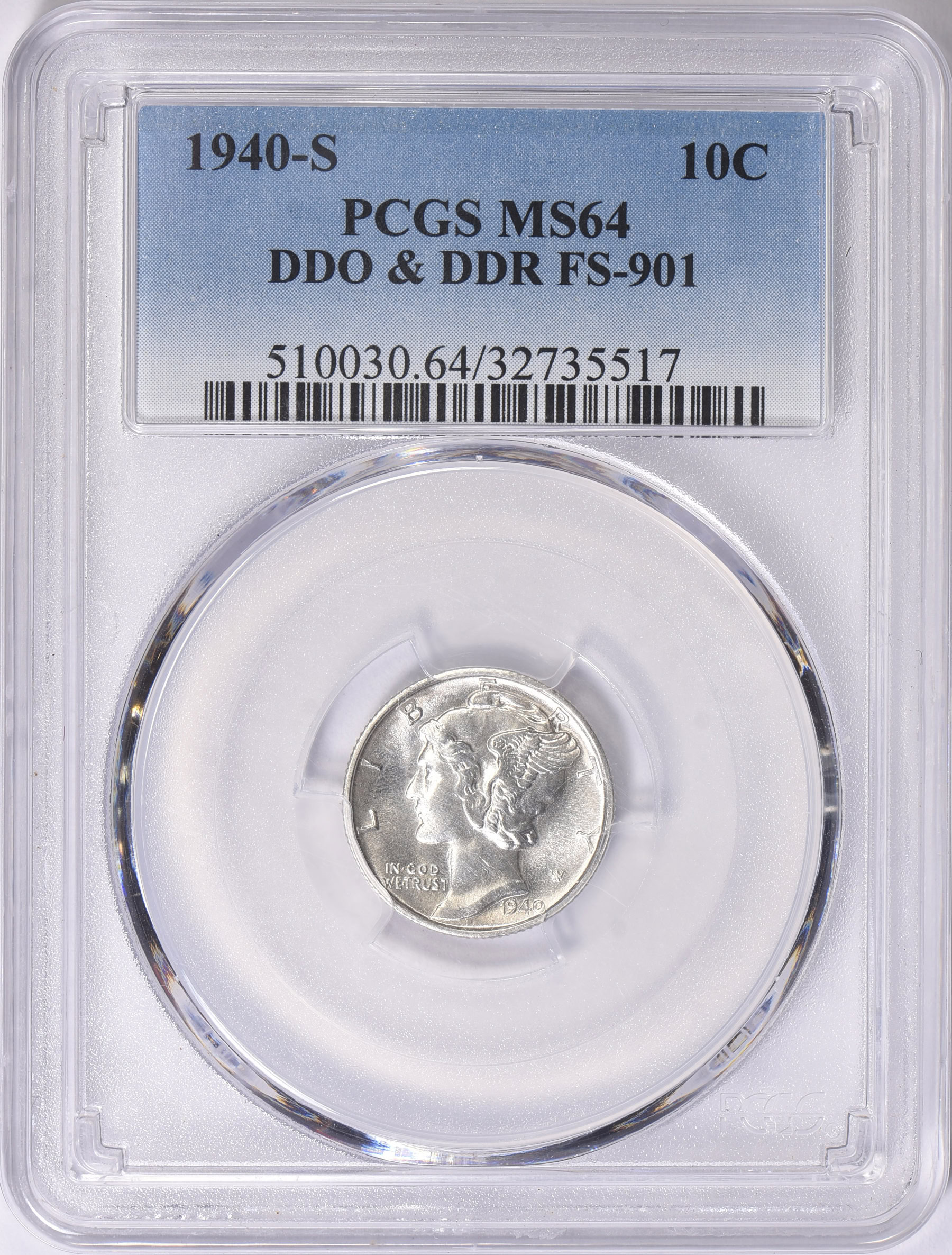 1940-S Mercury Dime Doubled Die Obverse & Doubled Die Reverse FS-901 PCGS MS-64 (Item 1764253 ...