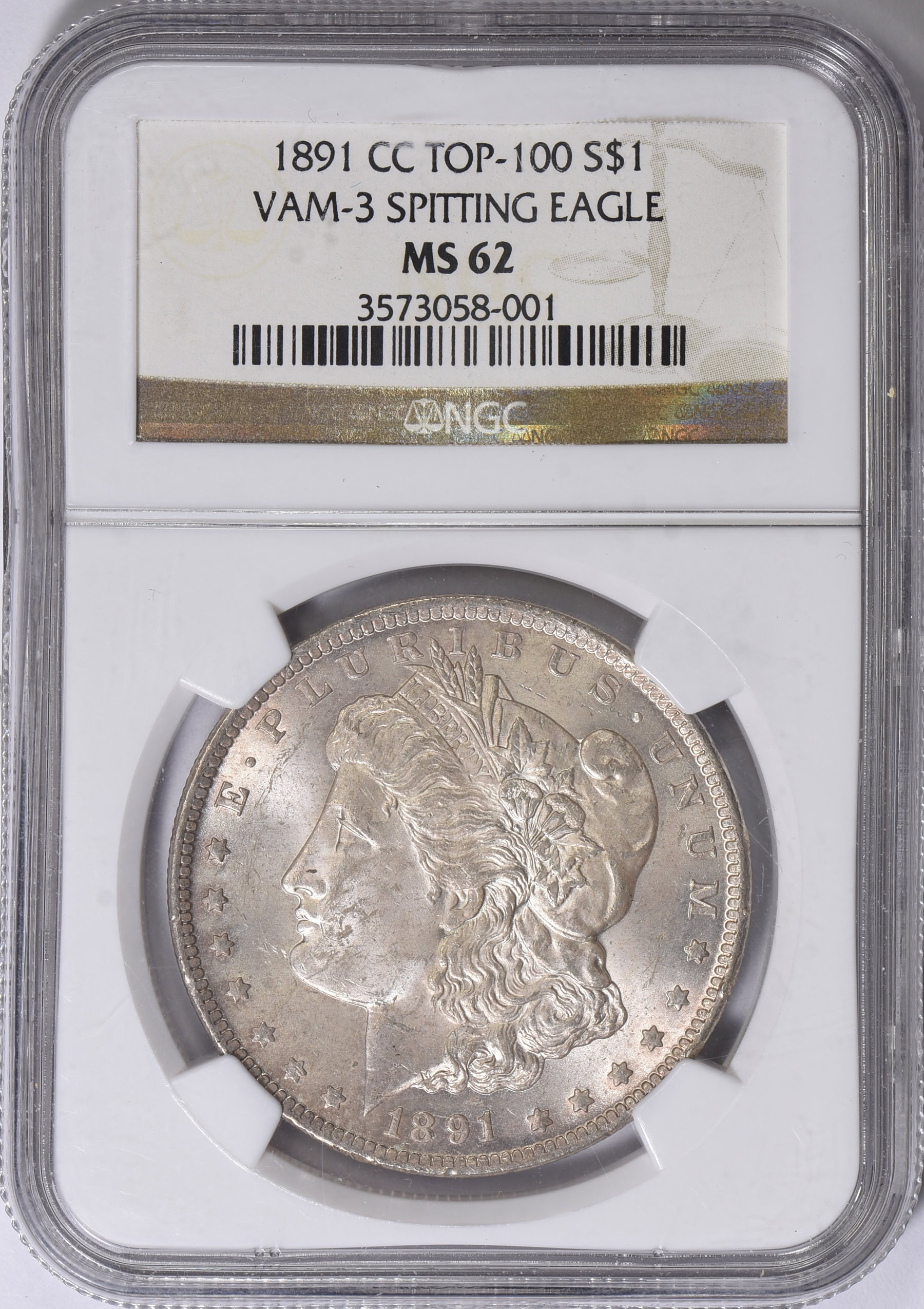 1891-CC Morgan Silver Dollar Spitting Eagle VAM-3 Top 100 NGC MS-62 (Item 1764270 ...