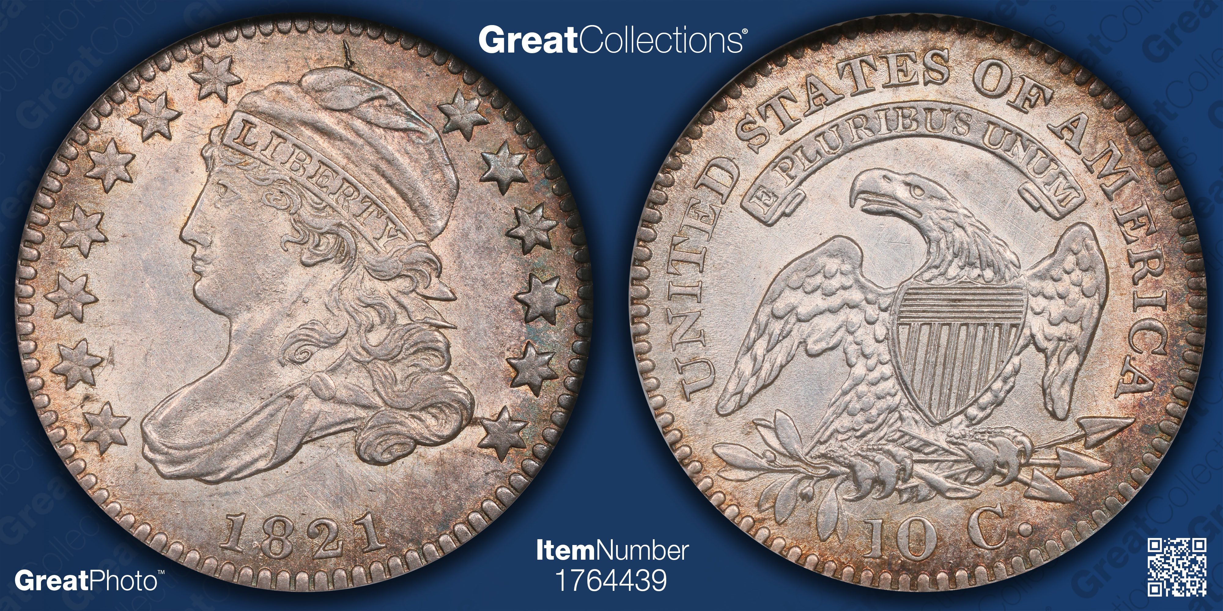 1821 Capped Bust Dime Small Date JR-10 NGC MS-61 (Toned) (Item 1764439 ...
