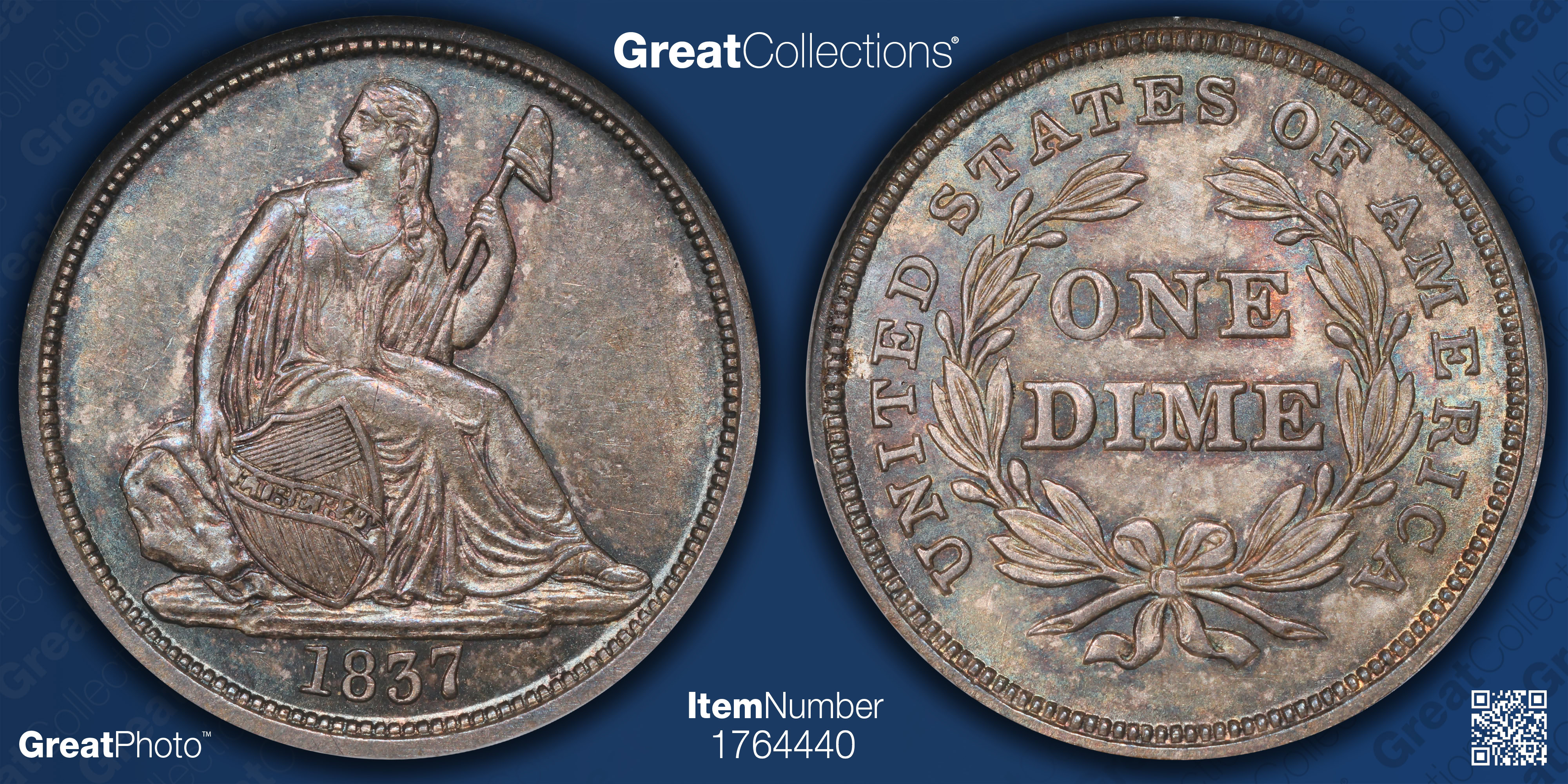 1837 Seated Liberty Dime NGC MS-64 (Toned) (Item 1764440 ...