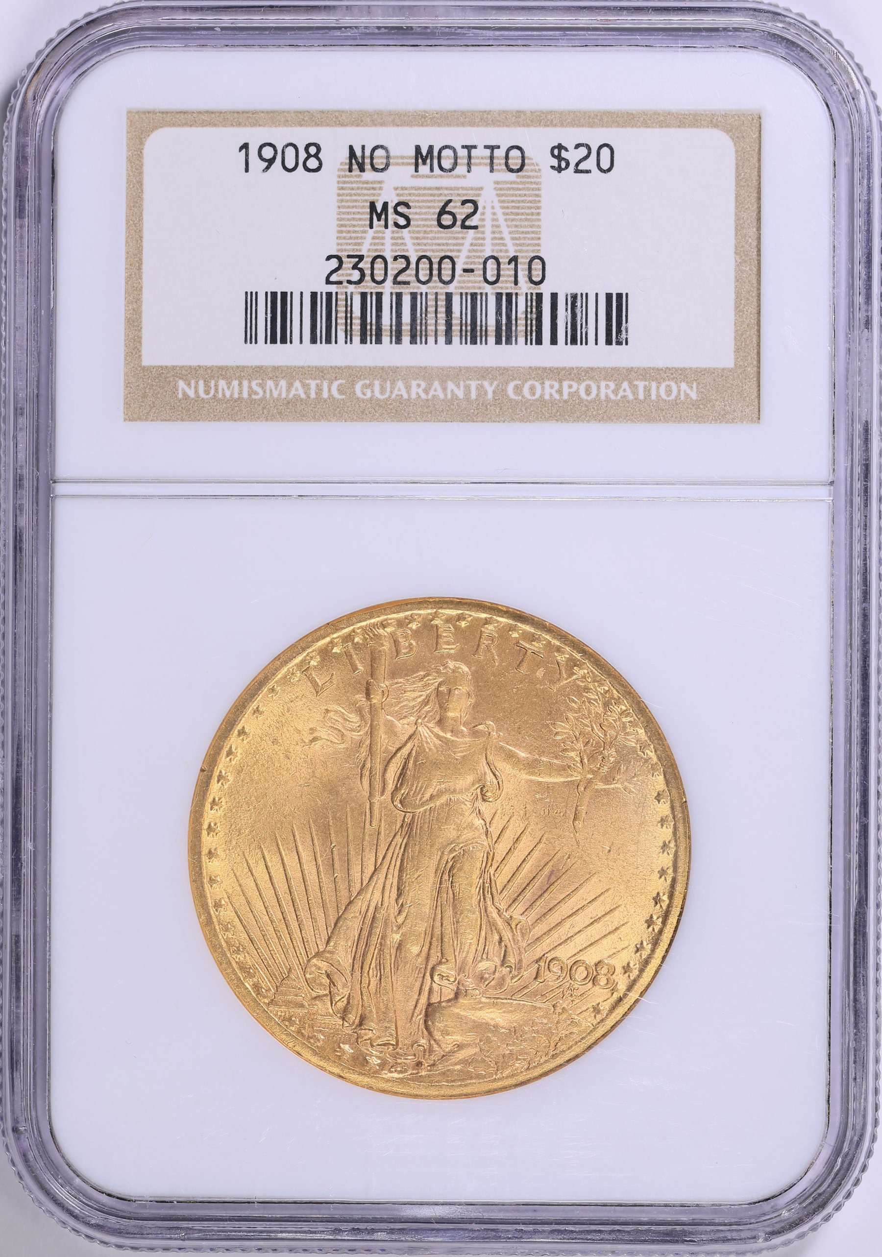 1908 Saint-Gaudens Gold Double Eagle No Motto NGC MS-62 (Item 1764484) | GreatCollections Coin ...