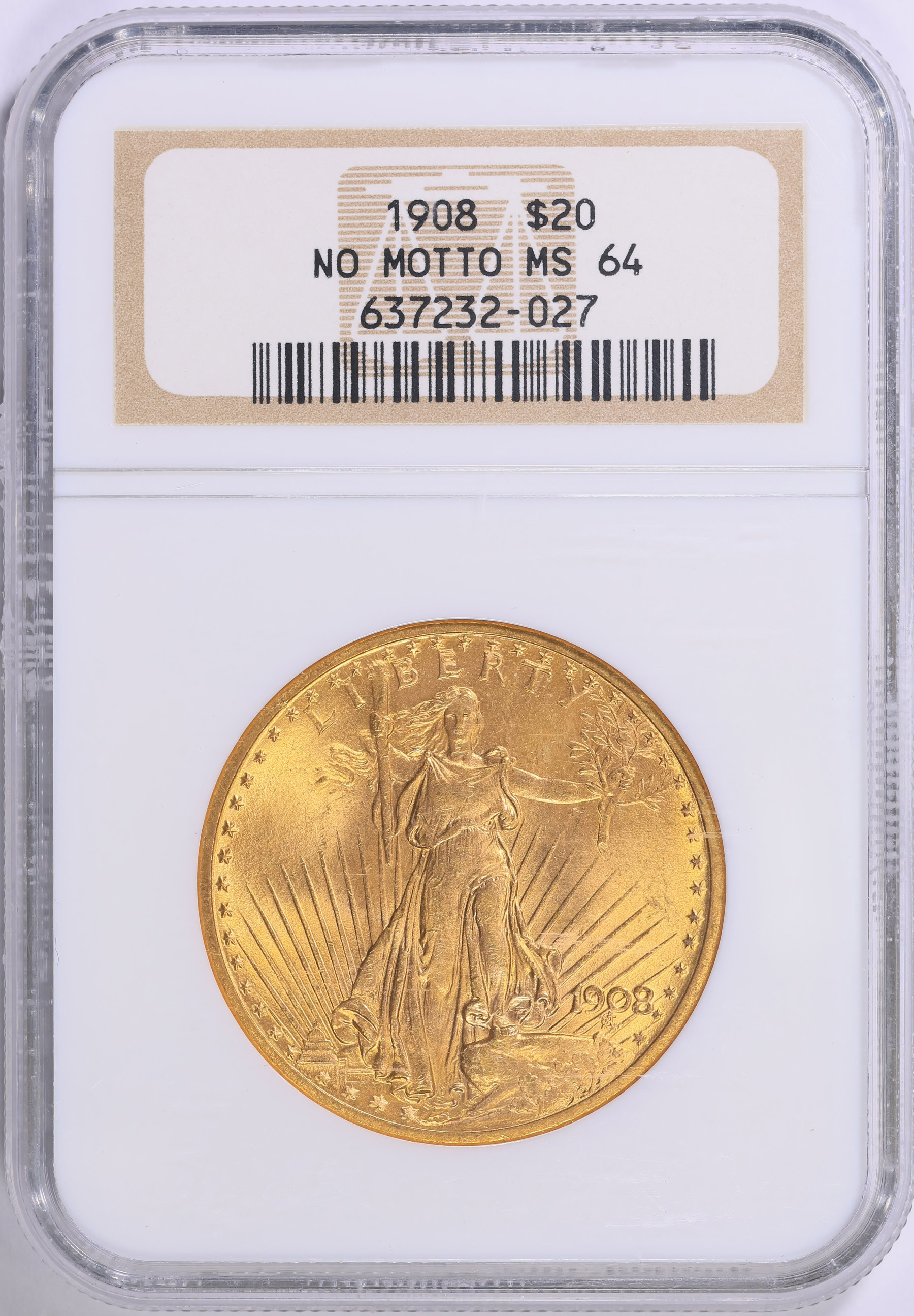 1908 Saint-Gaudens Gold Double Eagle No Motto NGC MS-64 (Item 1764491) | GreatCollections Coin ...