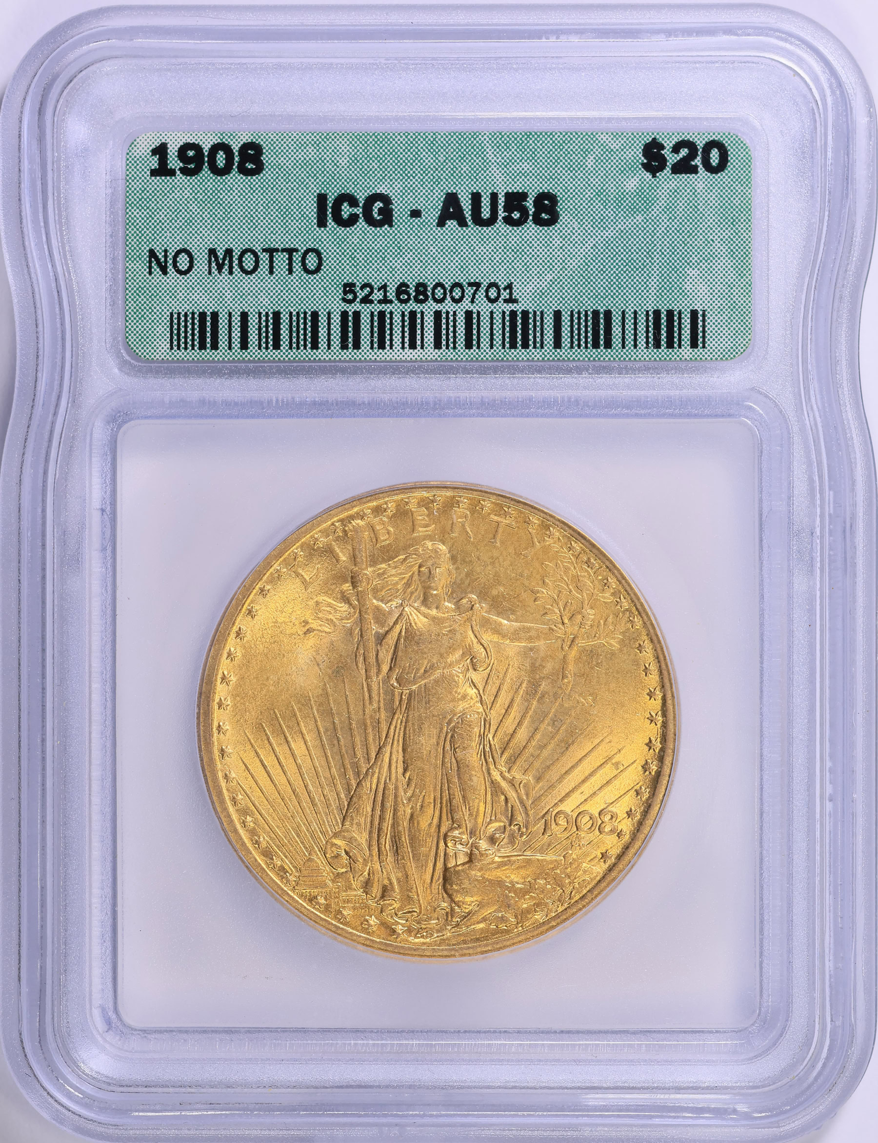 1908 Saint-Gaudens Gold Double Eagle No Motto ICG AU-58 (Item 1764500 ...