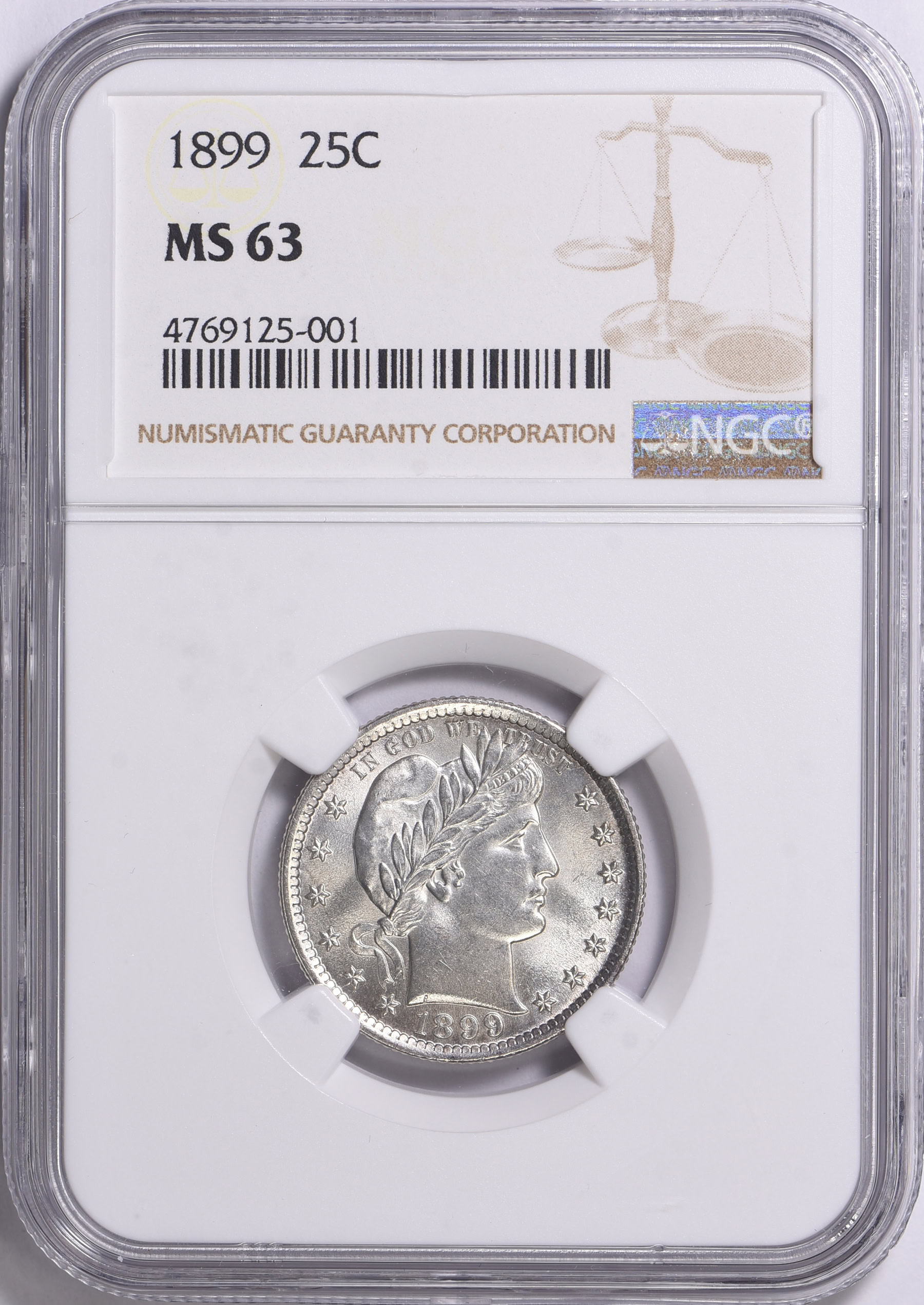 1899 Barber Quarter NGC MS-63 (Item 1764795) | GreatCollections Coin ...