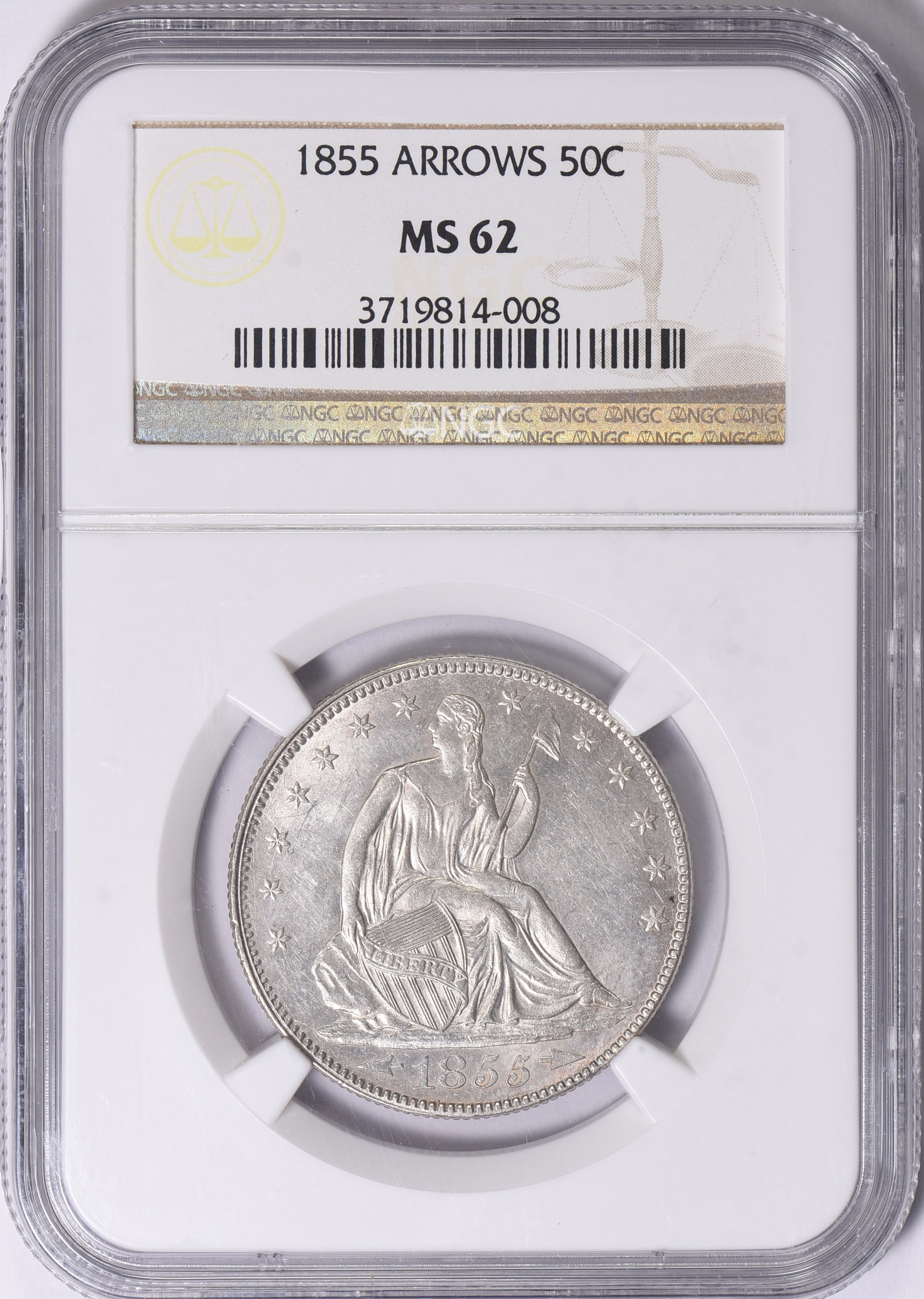 1855 Seated Liberty Half Dollar Arrows NGC MS-62 (Item 1764796) | GreatCollections Coin Auctions