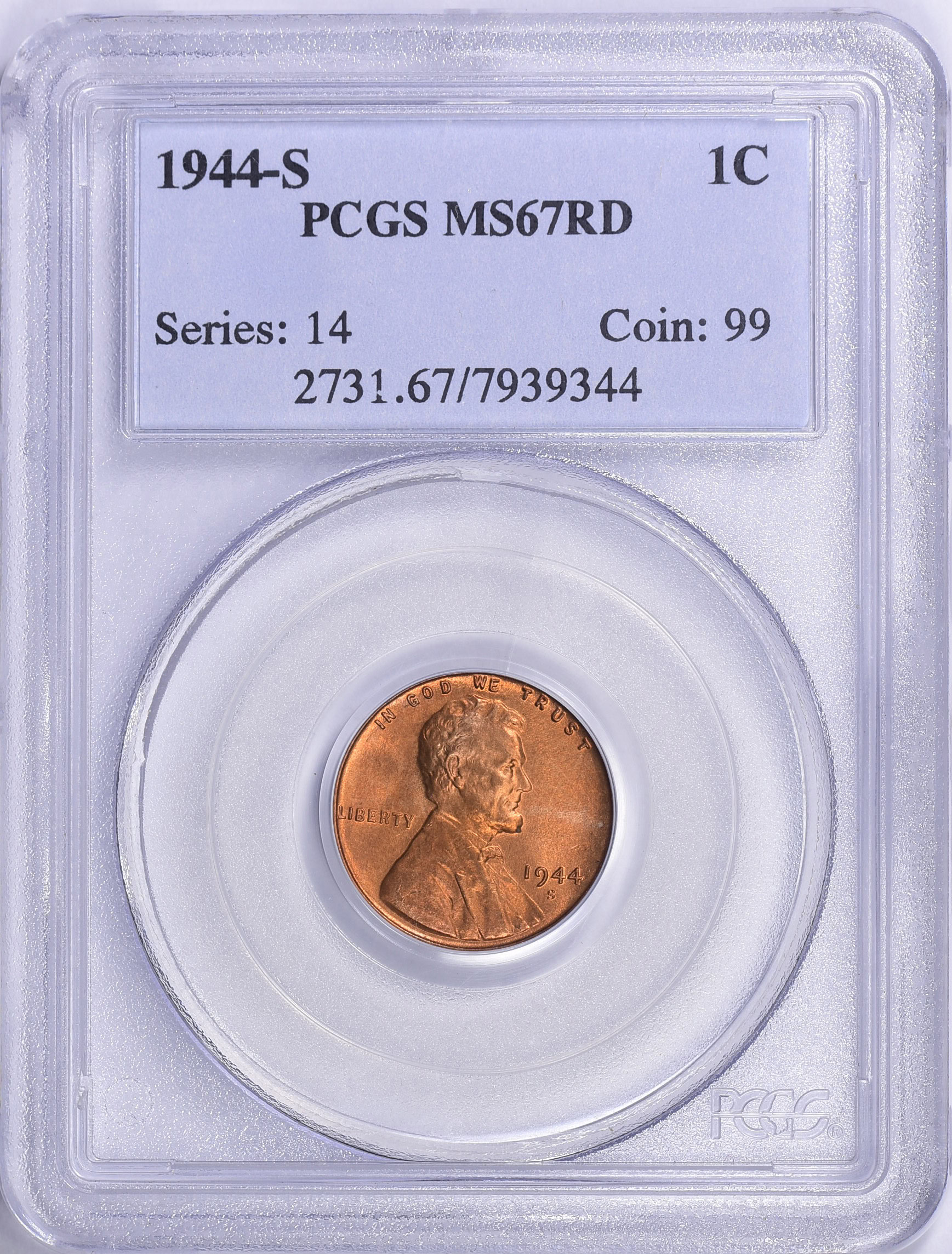 1944-S Lincoln Cent PCGS MS-67 RD (Item 1764797) | GreatCollections Coin Auctions