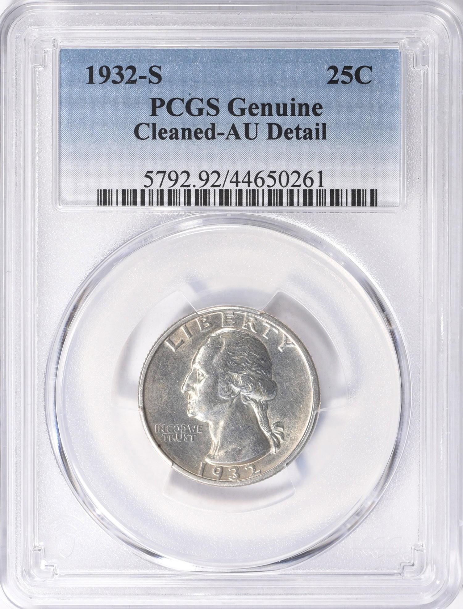 1932-S Washington Quarter PCGS Genuine AU Details (Item 1764805) | GreatCollections Coin Auctions