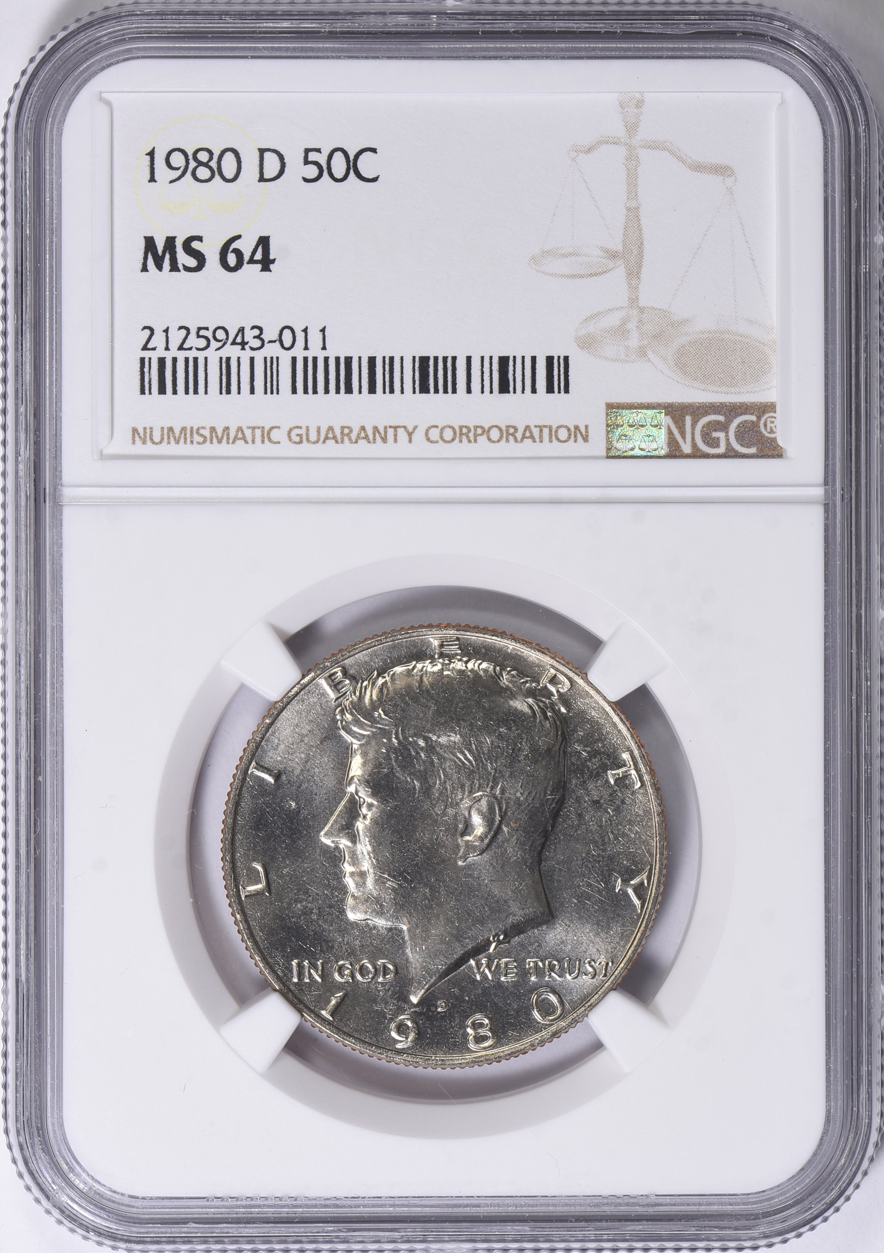 1980-D Kennedy Half Dollar NGC MS-64 (Item 1764814) | GreatCollections ...