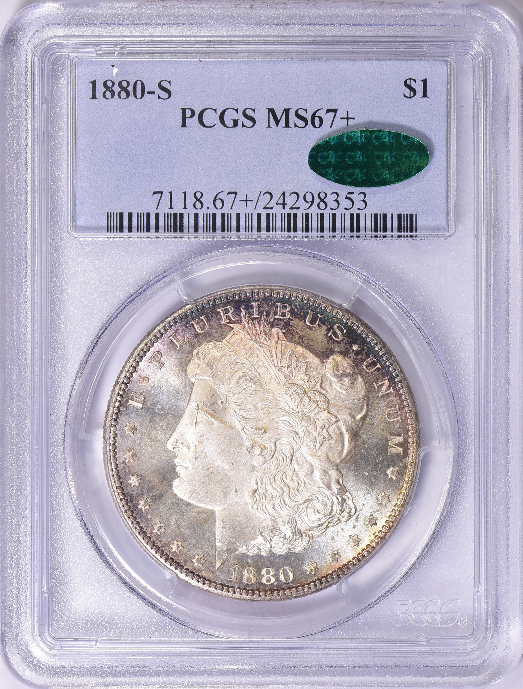 1880-S Morgan Silver Dollar PCGS MS-67+ (CAC Green) (Toned) (Item 1764830) | GreatCollections ...