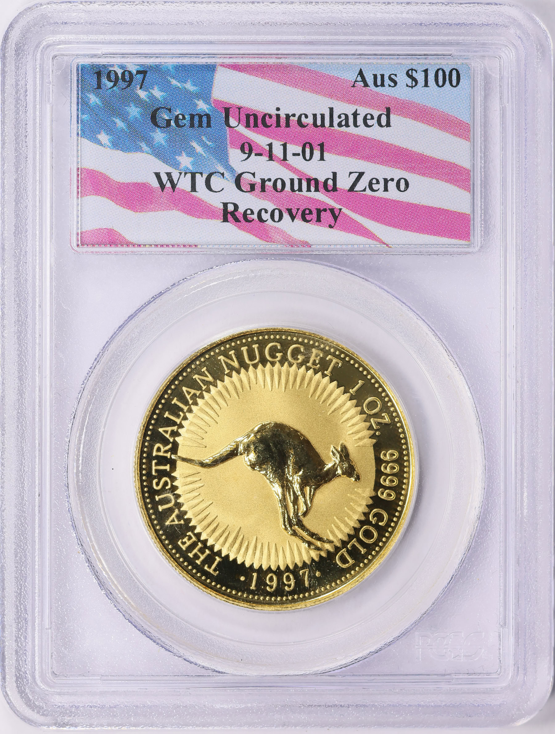 Australia 1997 Gold $100 Kangaroo WTC World Trade Center Ground Zero Recovery PCGS Gem ...