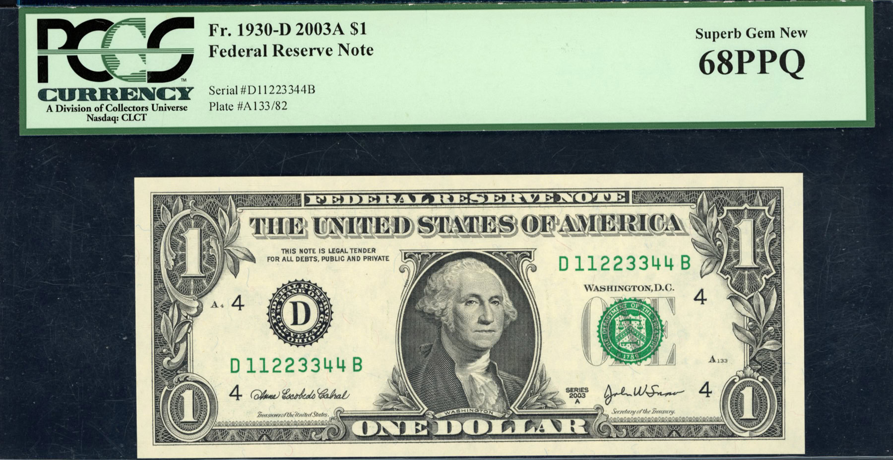 Fr. 1930-D (DB Block) 2003A $1 Cleveland Federal Reserve Note Ladder ...