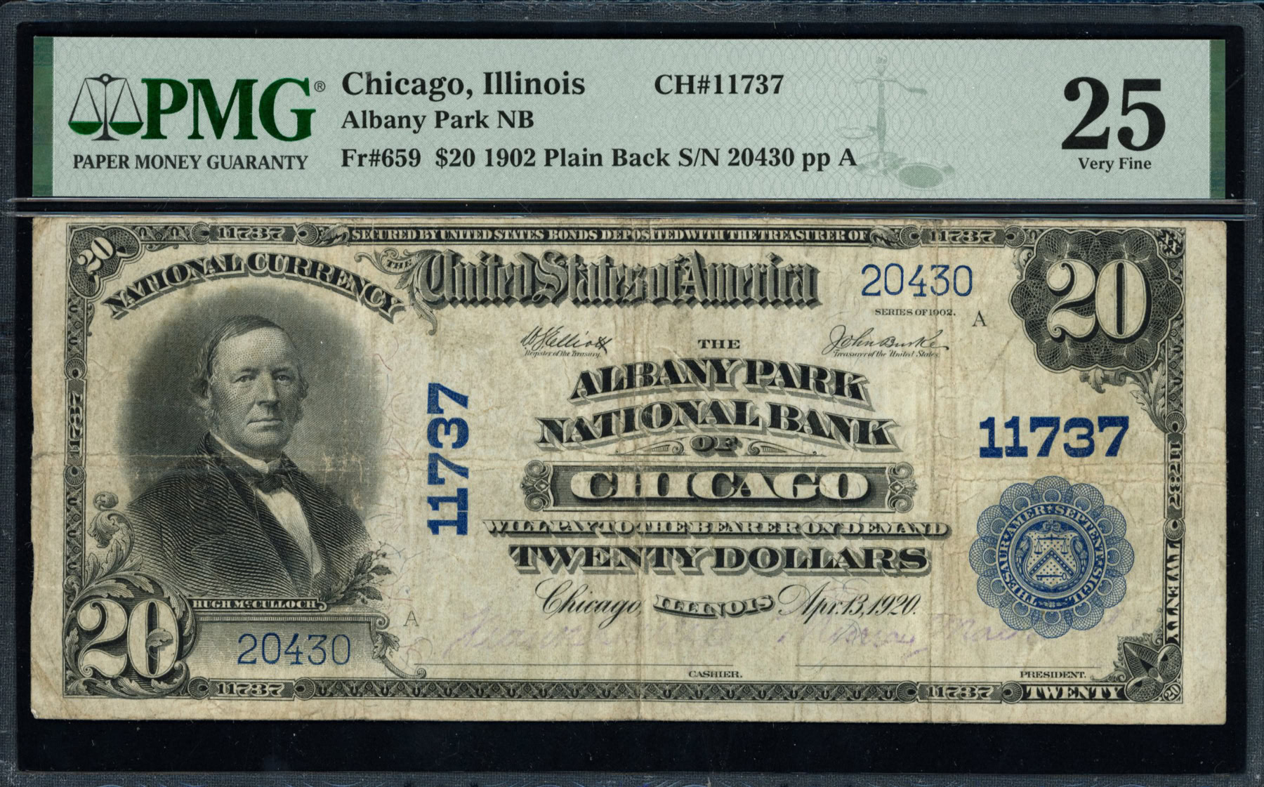 Fr. 659 Chicago, Illinois 1902 Albany Park National Bank $20 Plain Back ...