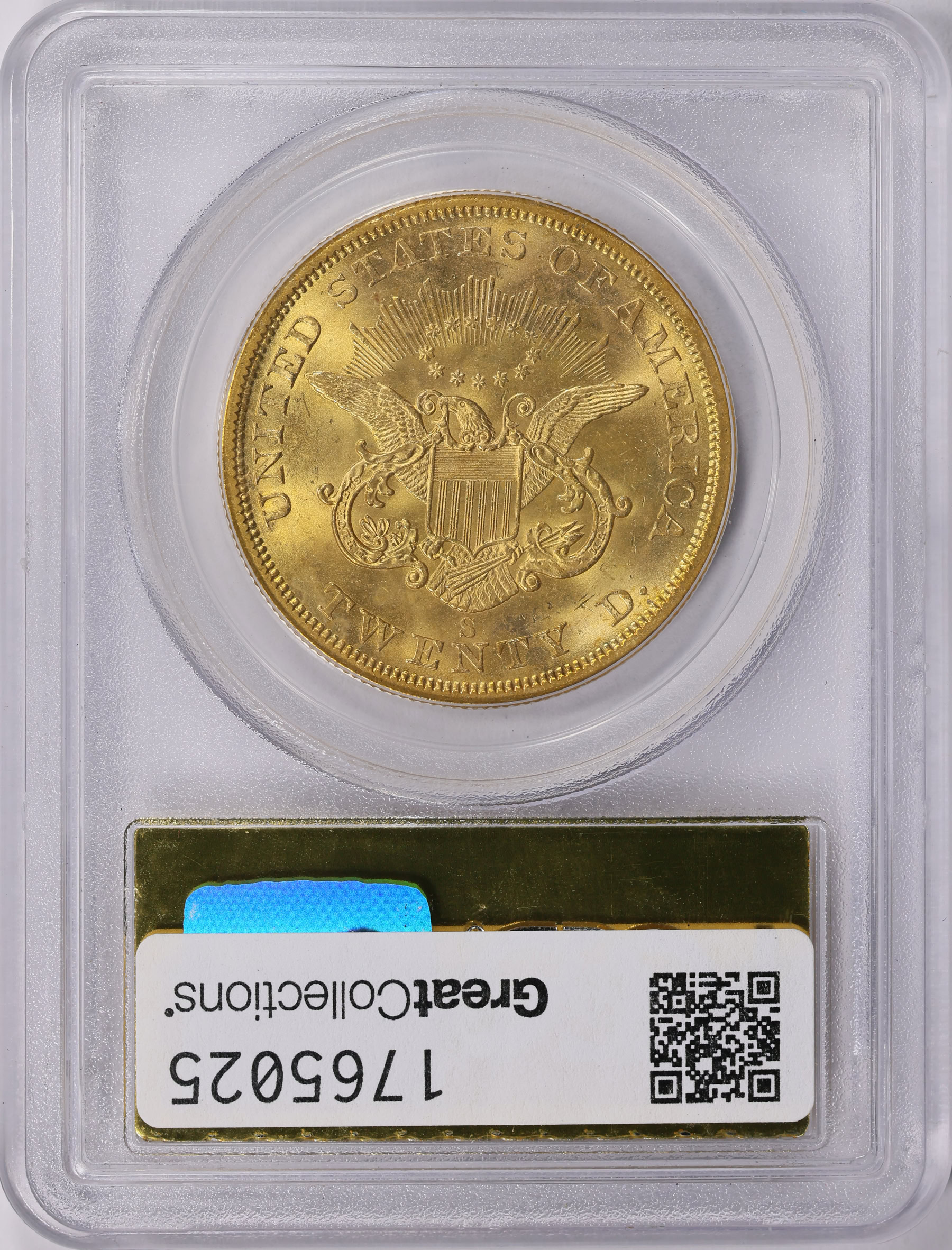1857-S Liberty Gold Double Eagle 20E Broken A Shipwreck S.S. Central America PCGS MS-63 (Gold ...